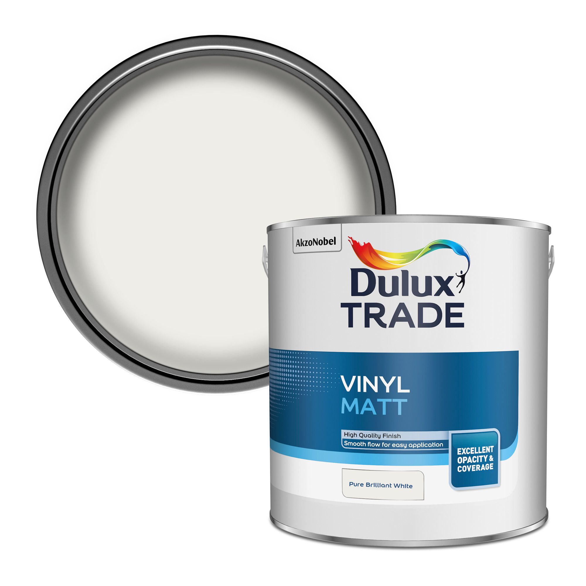 Dulux Trade Pure brilliant white Matt Wall & ceiling Emulsion paint, 2.5L