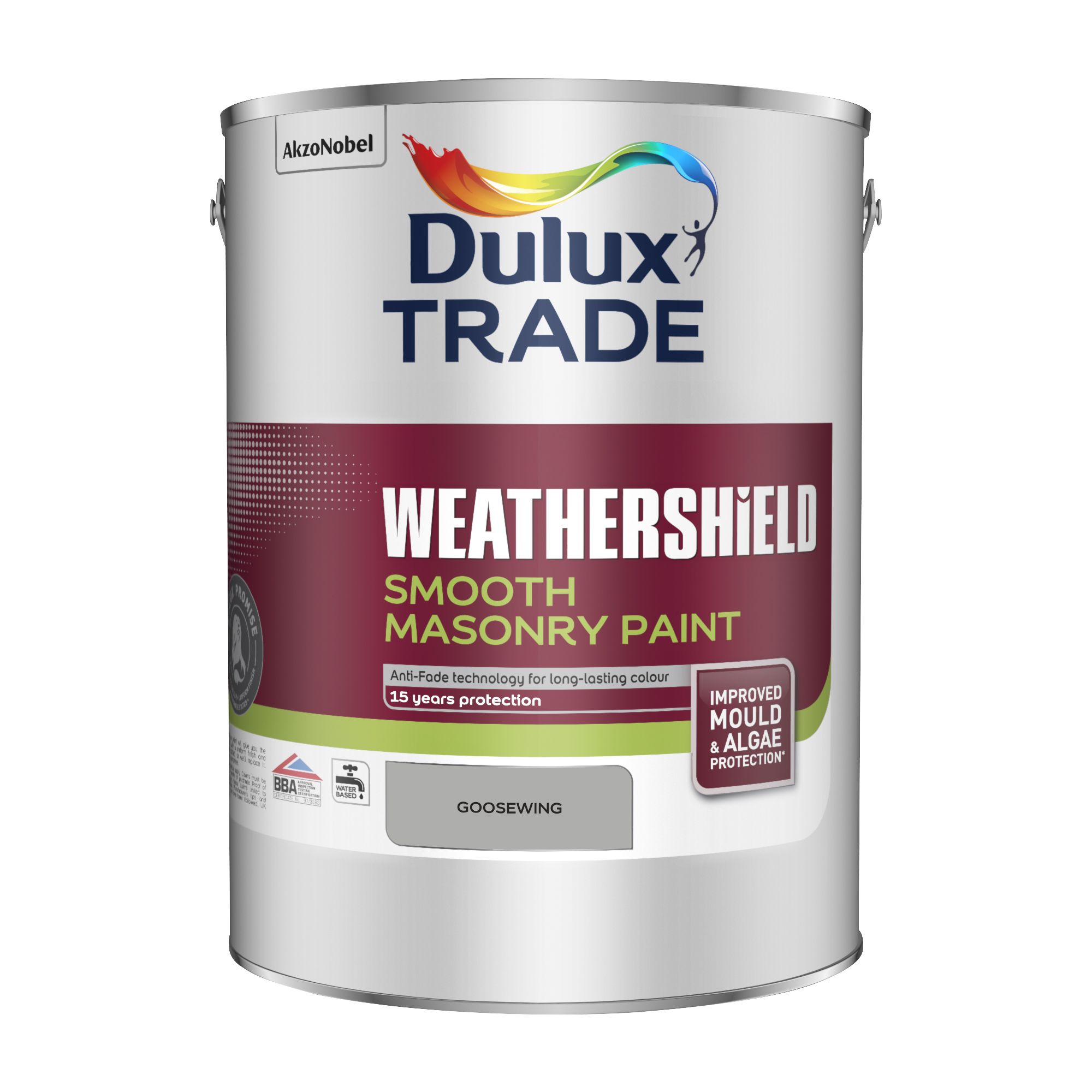 Dulux Trade Weathershield Goosewing Smooth Masonry paint, 5L Tin | DIY ...