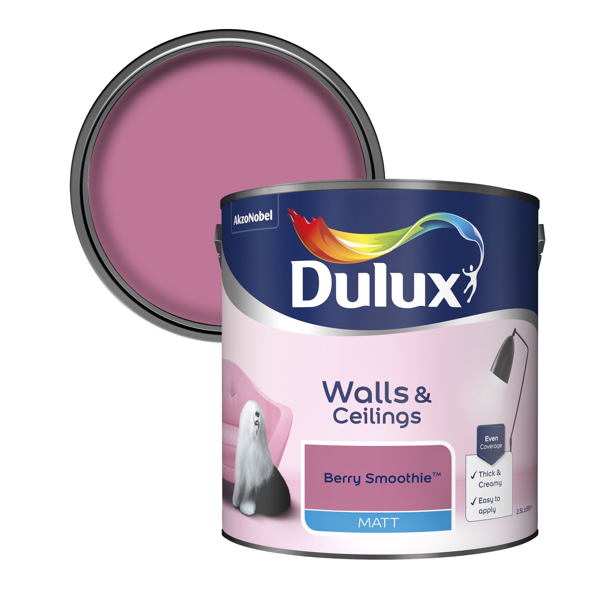 Dulux Walls & ceilings Berry smoothie Matt Emulsion paint, 2.5L | DIY ...
