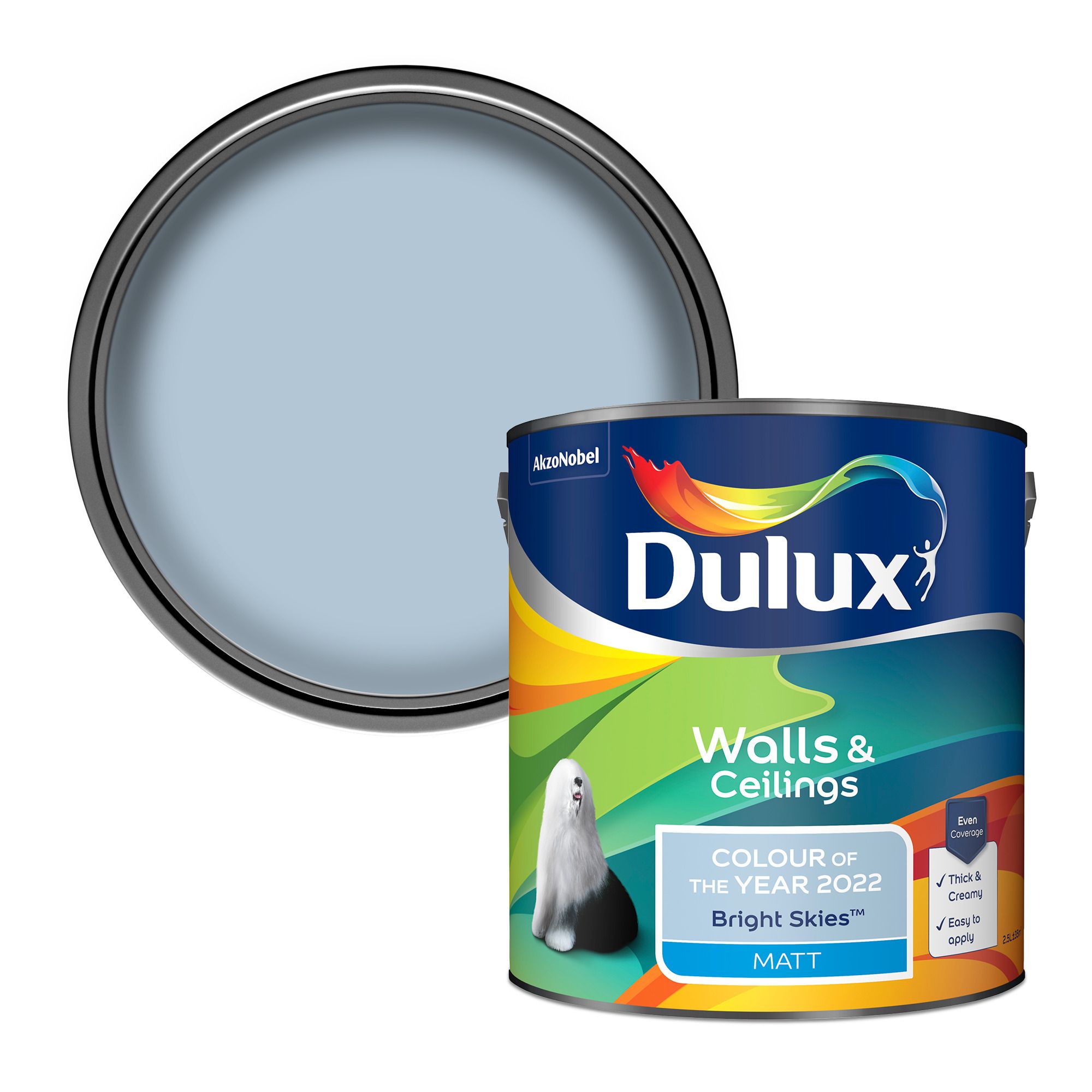 Dulux Walls & Ceilings Bright Skies Matt Emulsion paint, 2.5L
