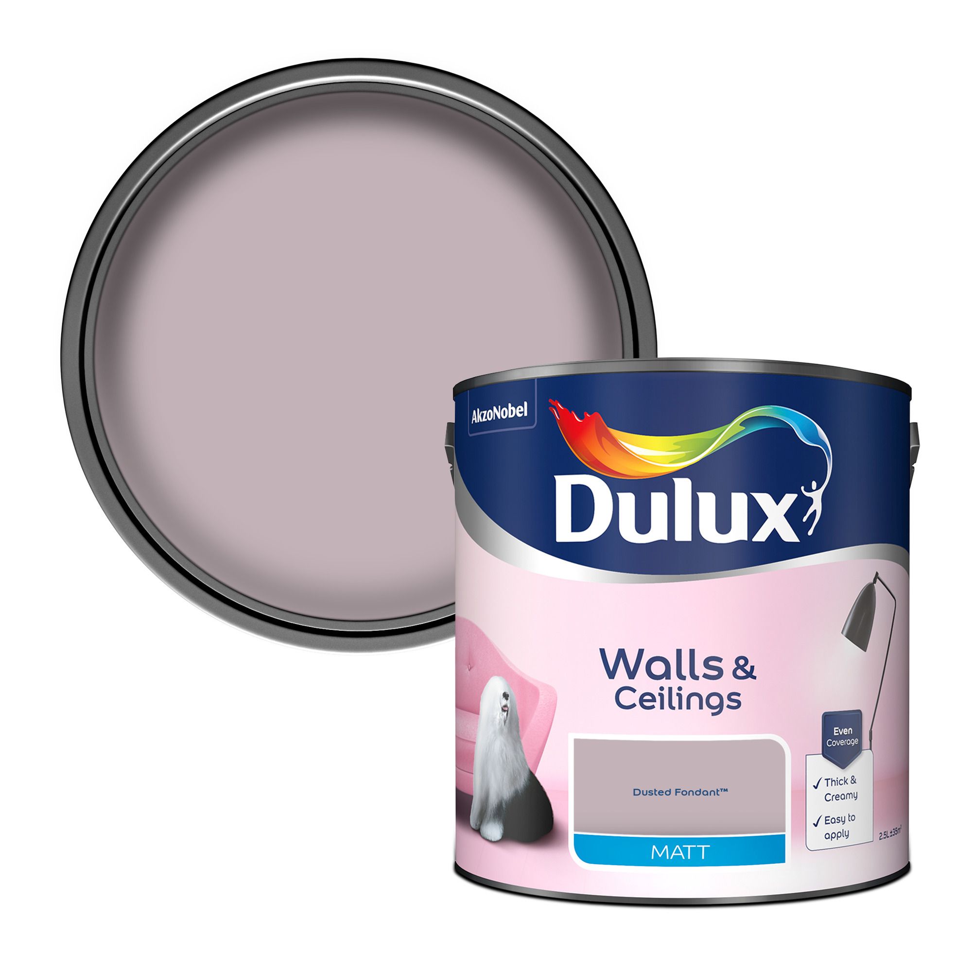 Dulux Walls & ceilings Dusted fondant Matt Emulsion paint, 2.5L | DIY ...