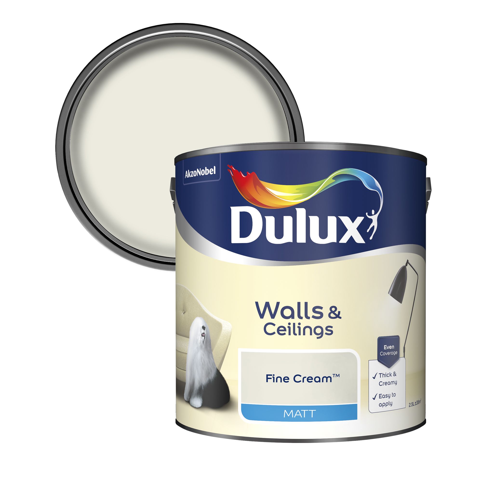 Dulux Walls & ceilings Fine cream Matt Emulsion paint, 2.5L | DIY at B&Q