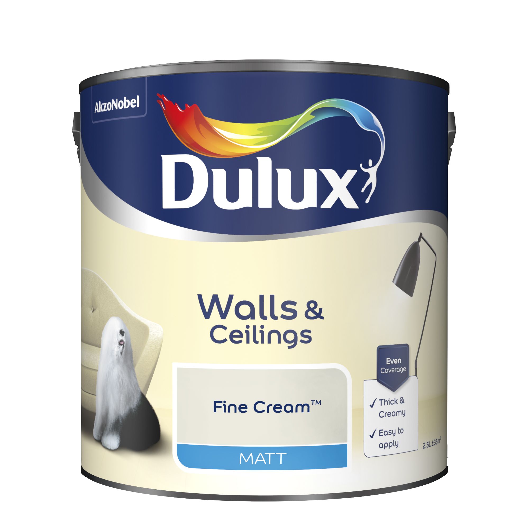 Dulux Walls & Ceilings Fine cream Matt Emulsion paint, 2.5L