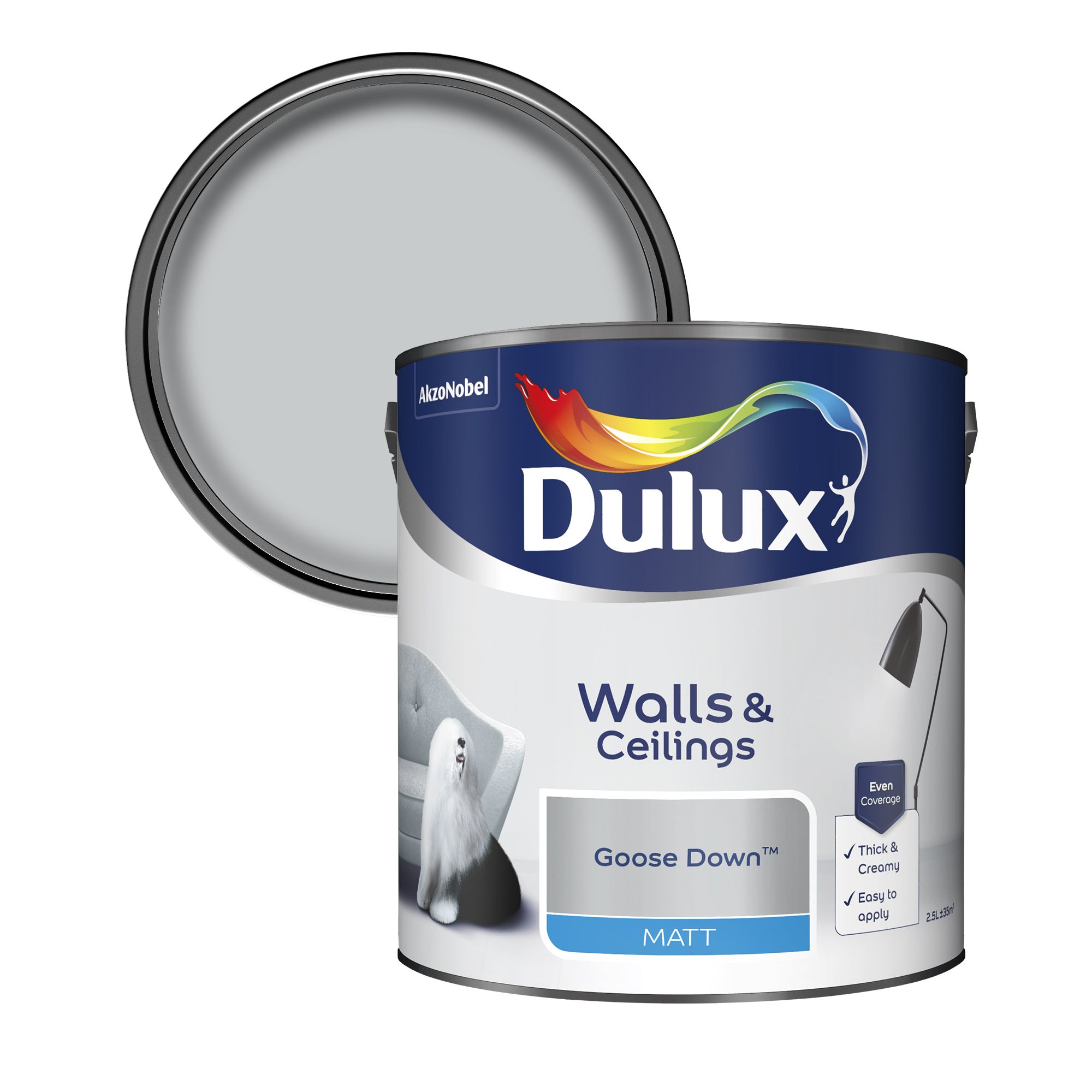Dulux Walls & ceilings Goose down Matt Emulsion paint, 2.5L | DIY at B&Q