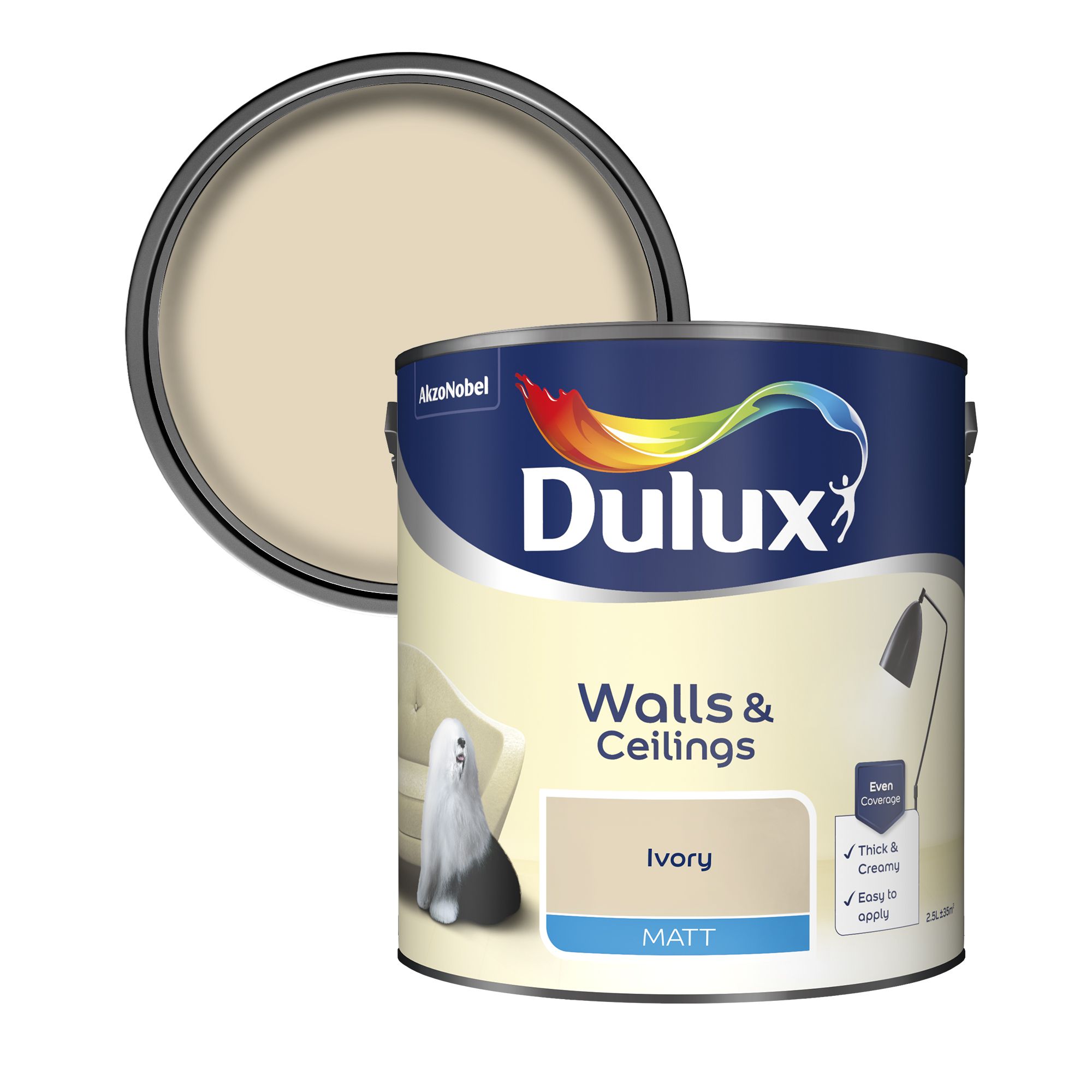Dulux Walls & ceilings Ivory Matt Wall & ceiling Emulsion paint, 2.5L