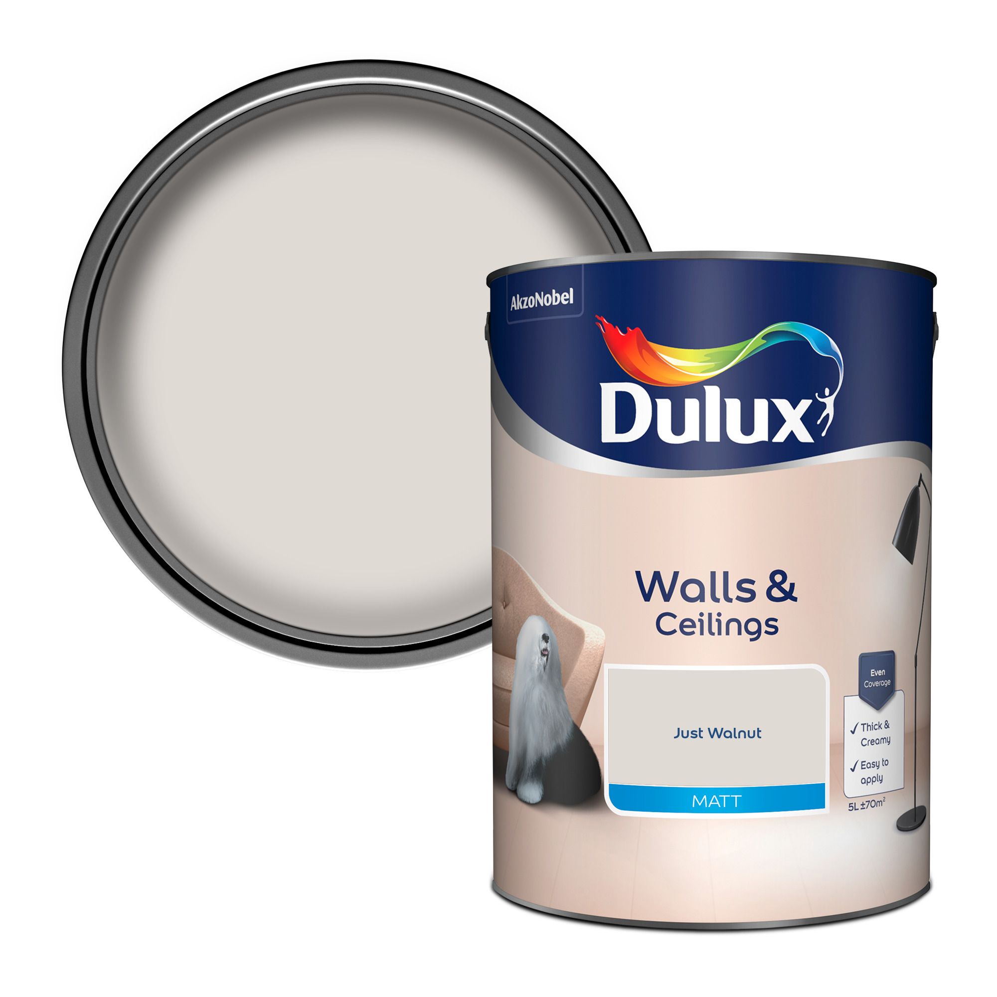 Dulux Walls & ceilings Just walnut Matt Emulsion paint, 5L | DIY at B&Q