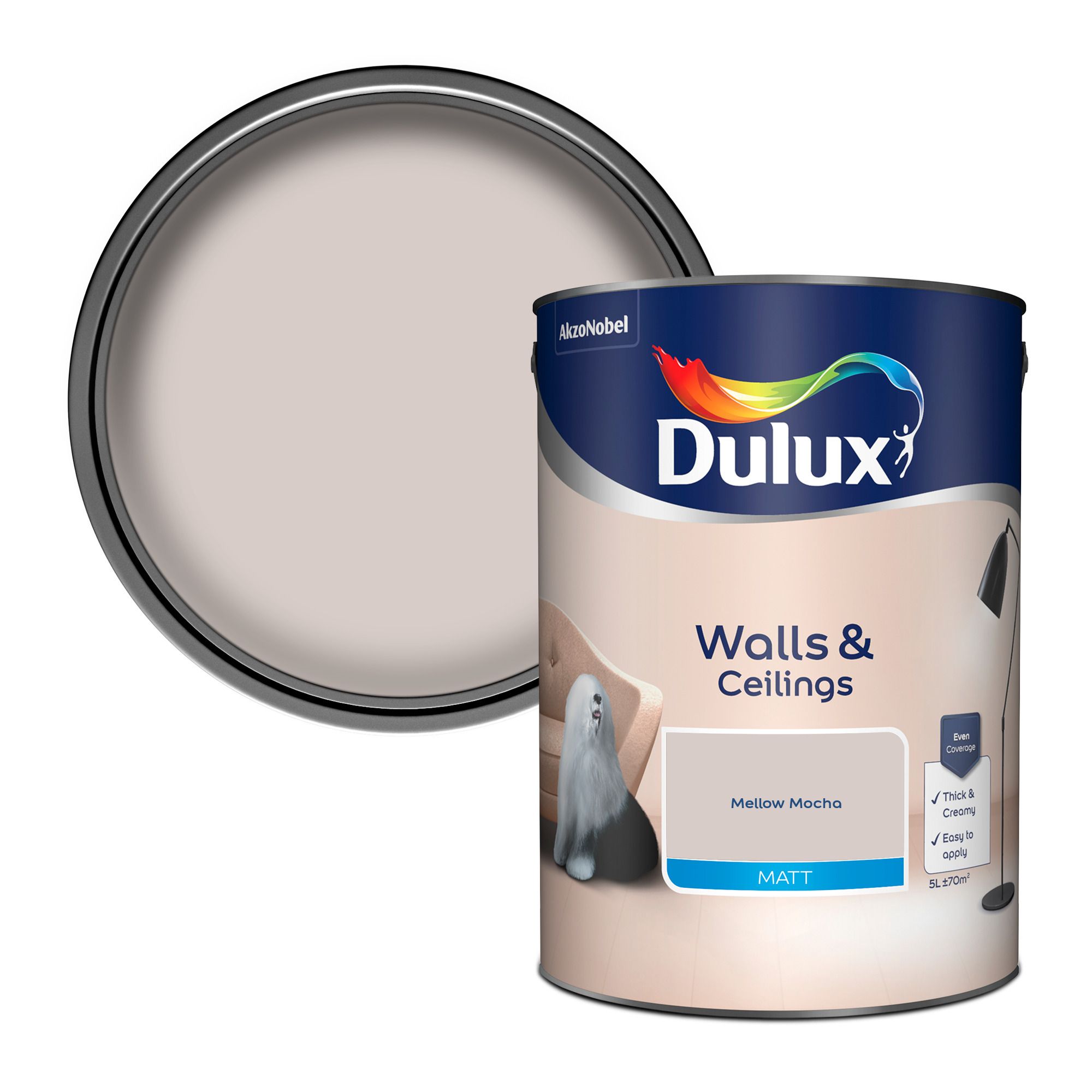 Dulux Walls & ceilings Mellow mocha Matt Emulsion paint, 5L