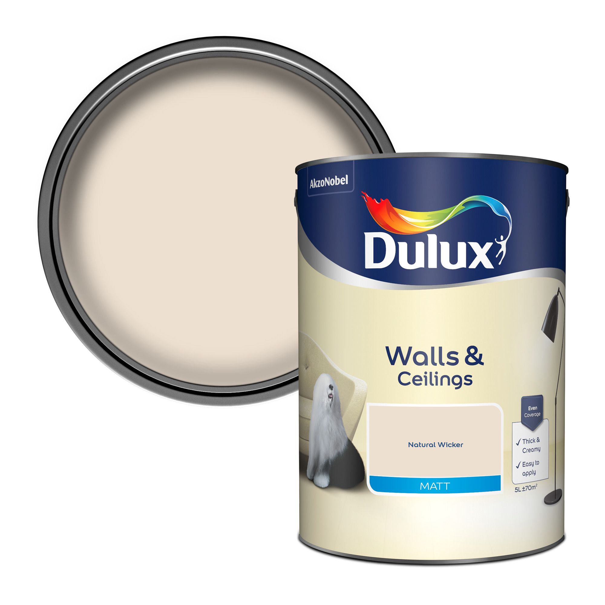 Dulux Walls & ceilings Natural wicker Matt Emulsion paint, 5L | DIY at B&Q