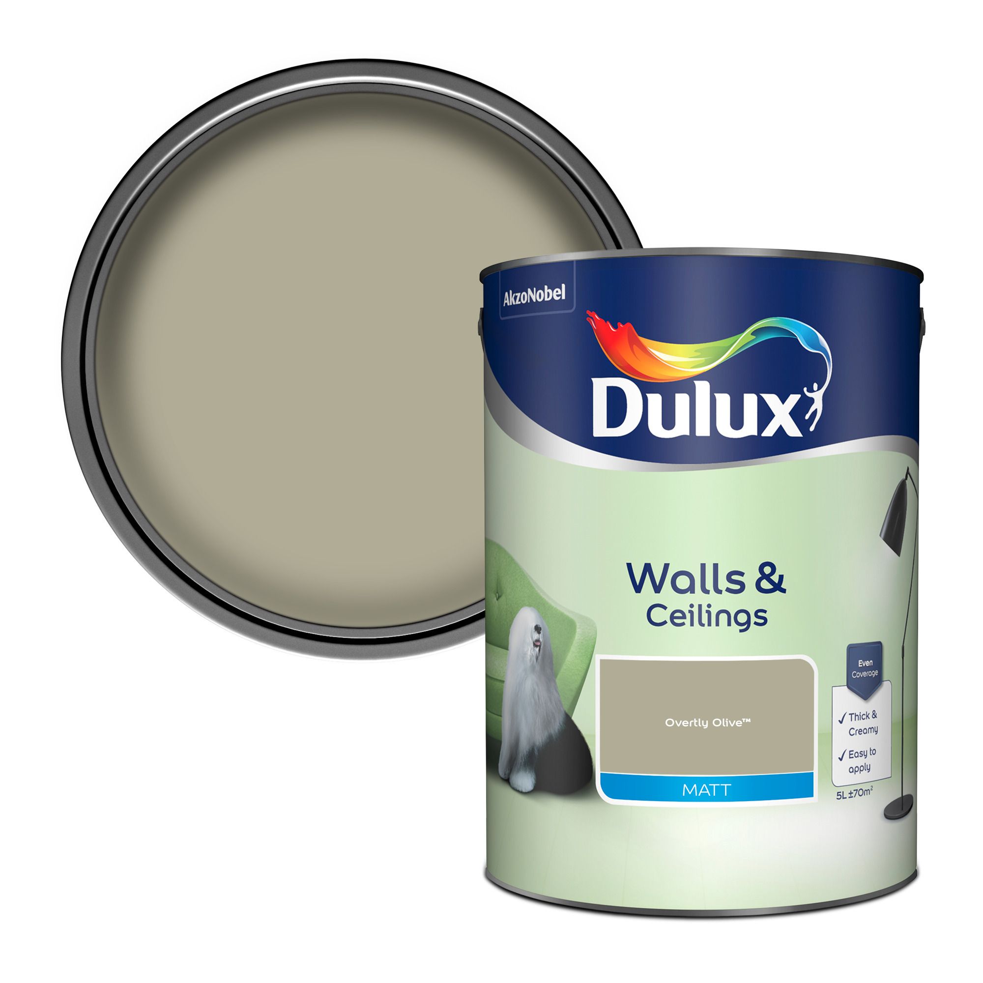Dulux Walls & ceilings Overtly olive Matt Emulsion paint, 5L | DIY at B&Q