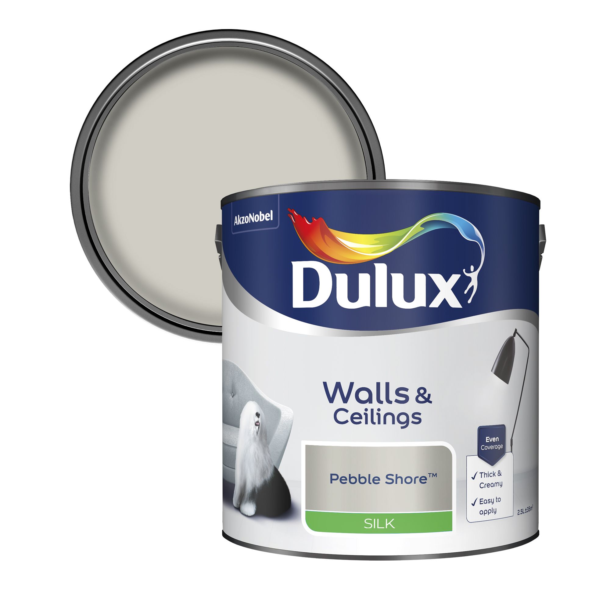 Dulux Walls & Ceilings Pebble shore Silk Emulsion paint, 2.5L