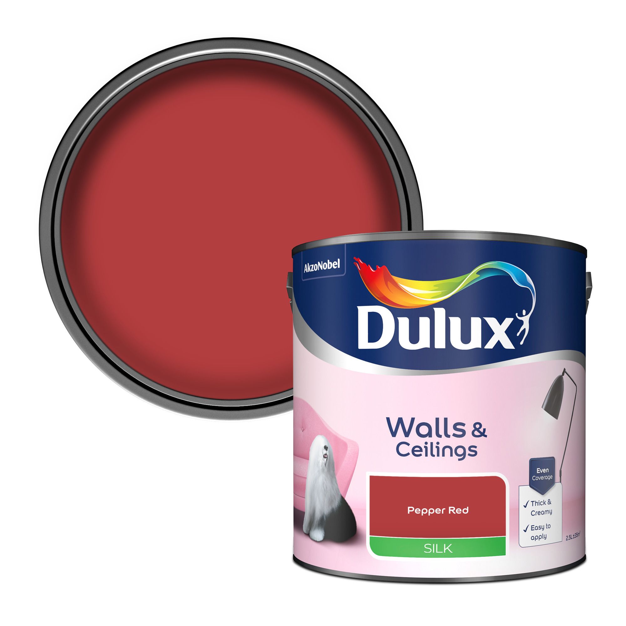 Buy Dulux Walls & ceilings Pepper red Silk Emulsion paint, 2.5L | DIY ...