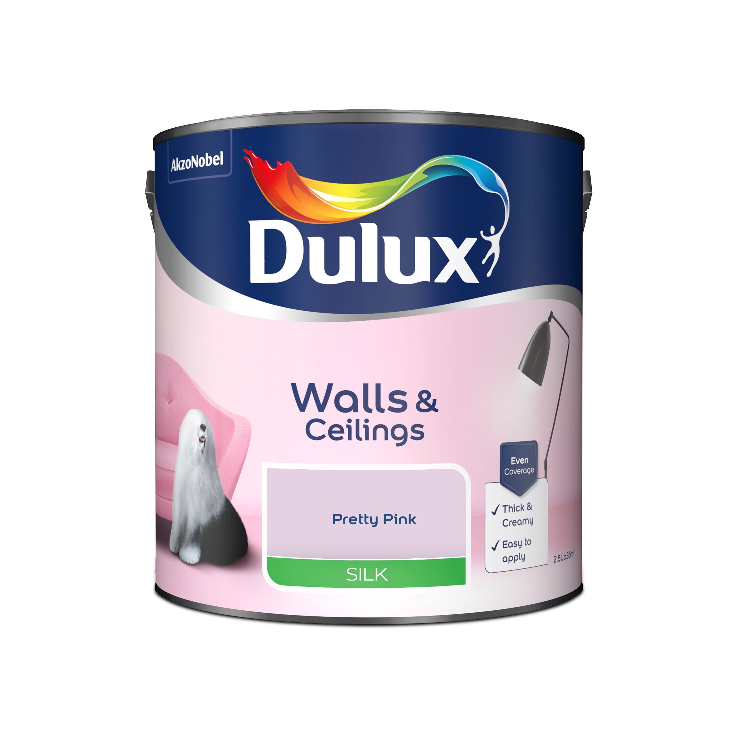 Dulux Walls & ceilings Pretty pink Silk Wall & ceiling Emulsion paint, 2.5L