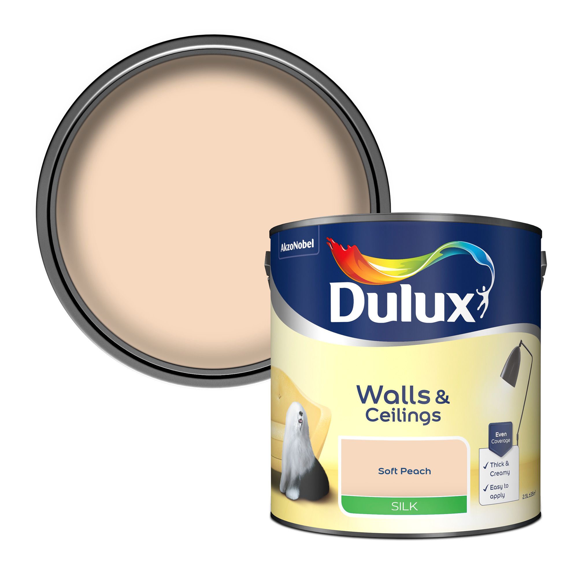 Dulux Walls & Ceilings Soft peach Silk Emulsion paint, 2.5L