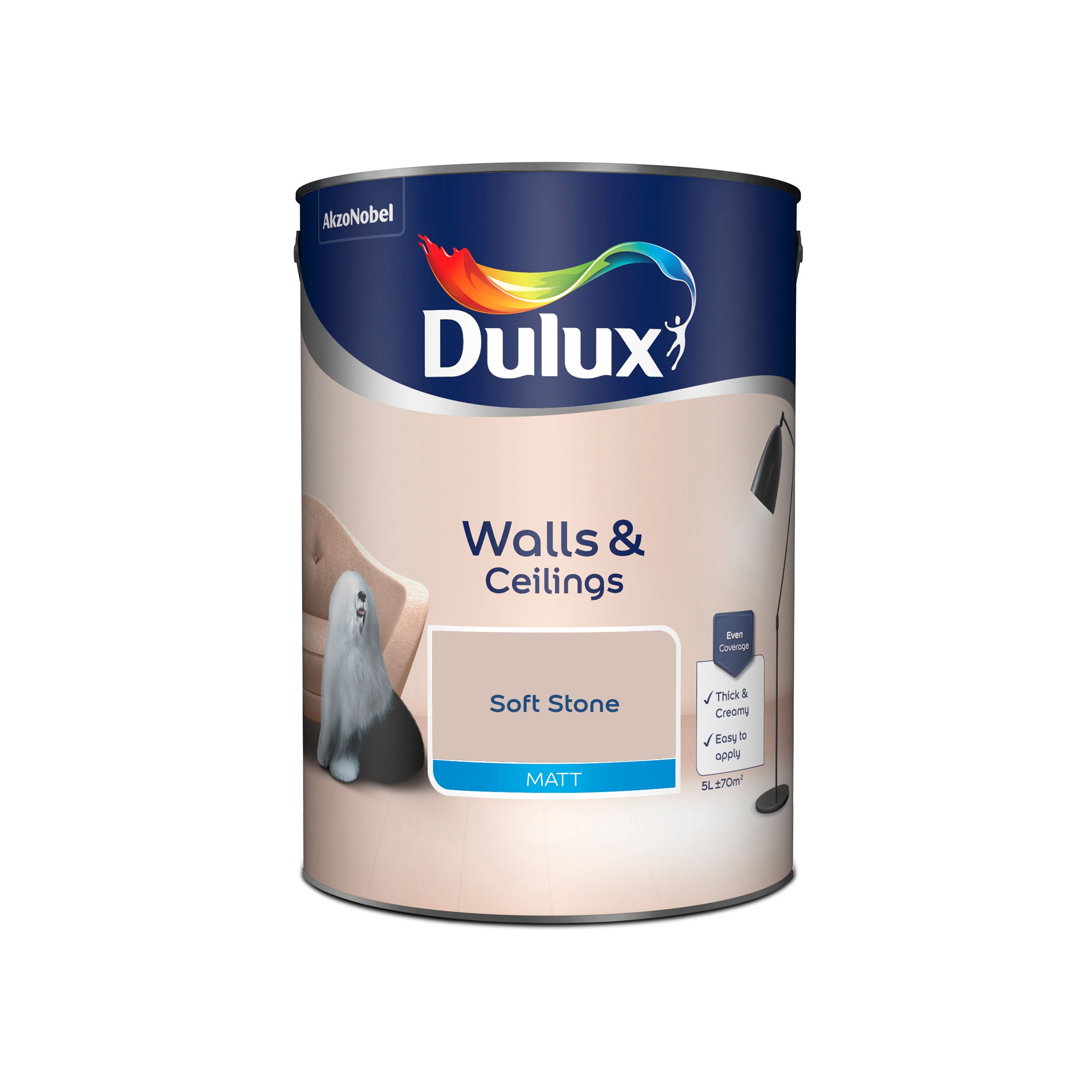 Dulux Walls & ceilings Soft stone Matt Wall & ceiling Emulsion paint, 5L