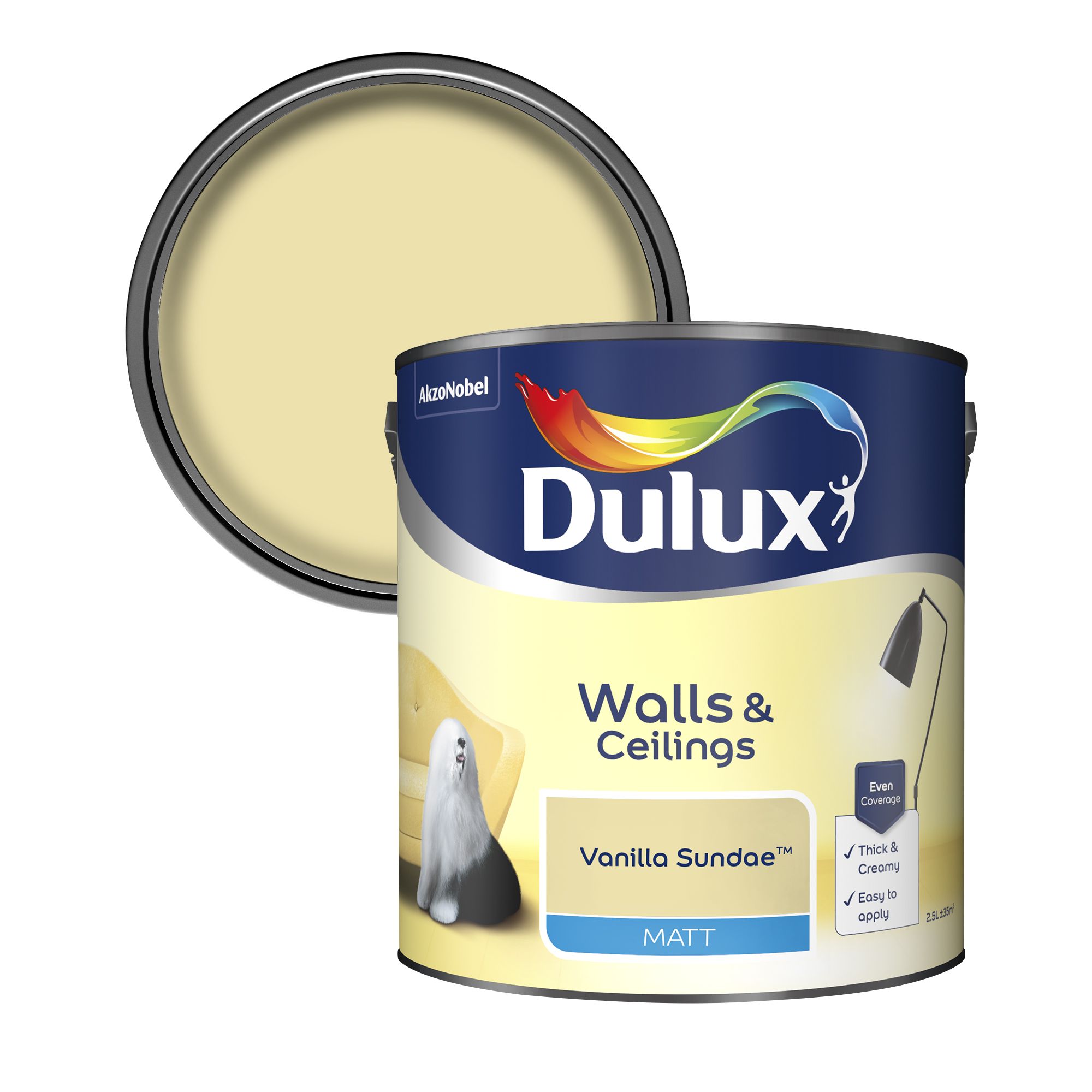 Dulux Walls & ceilings Vanilla sundae Matt Emulsion paint, 2.5L | DIY ...