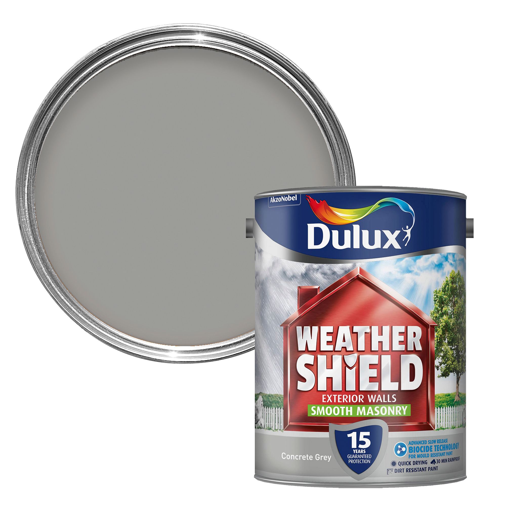 Dulux Weathershield Concrete grey Masonry paint, 5L