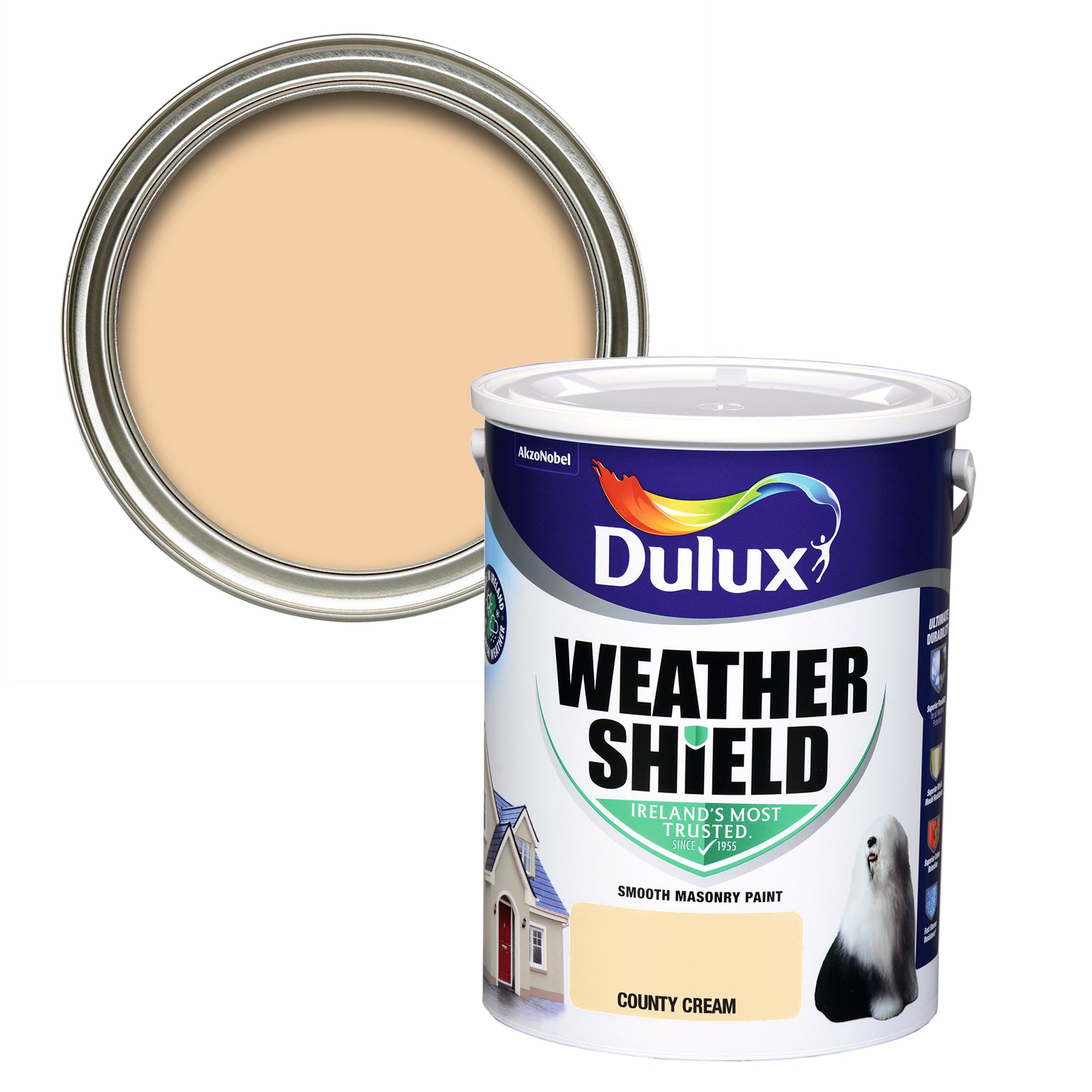 Dulux Weathershield County Cream Smooth Masonry paint, 5L Tub