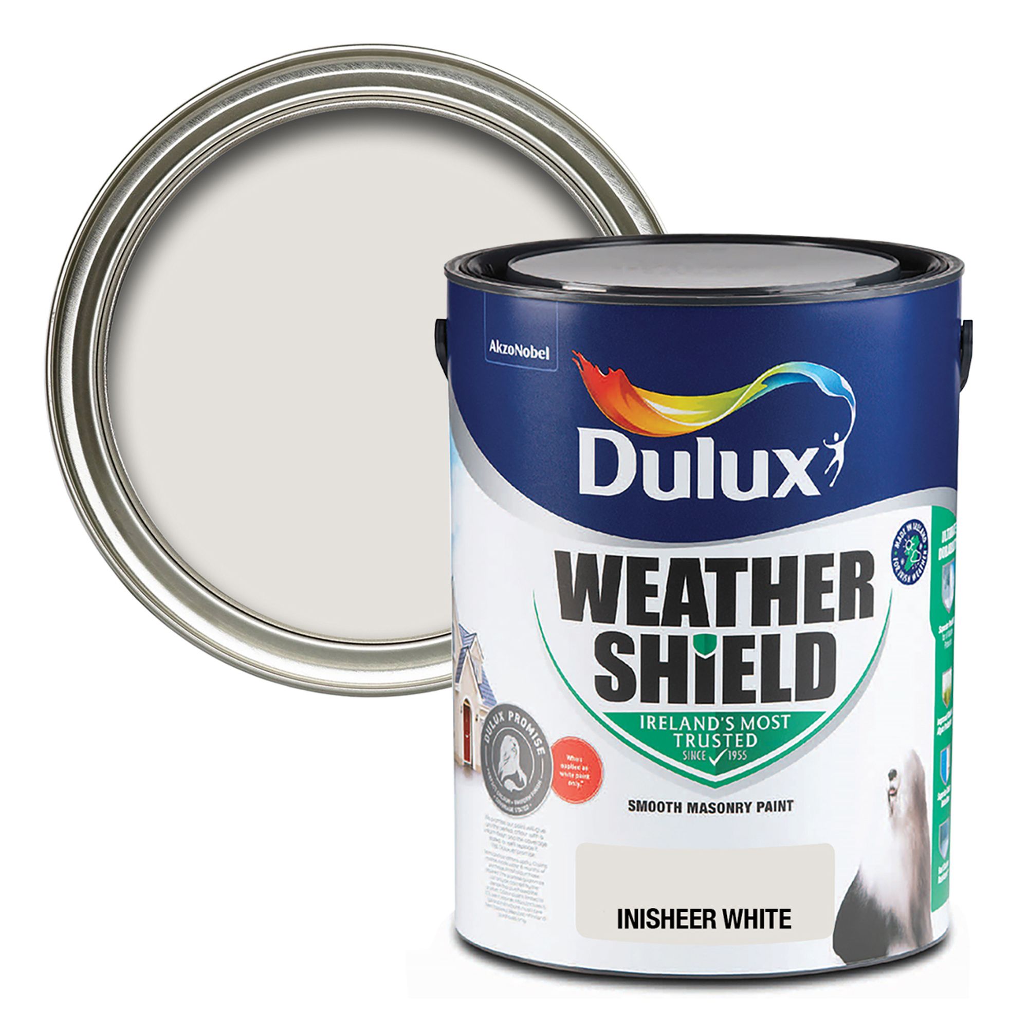 Dulux Weathershield Inisheer White Smooth Masonry paint, 5L Tub