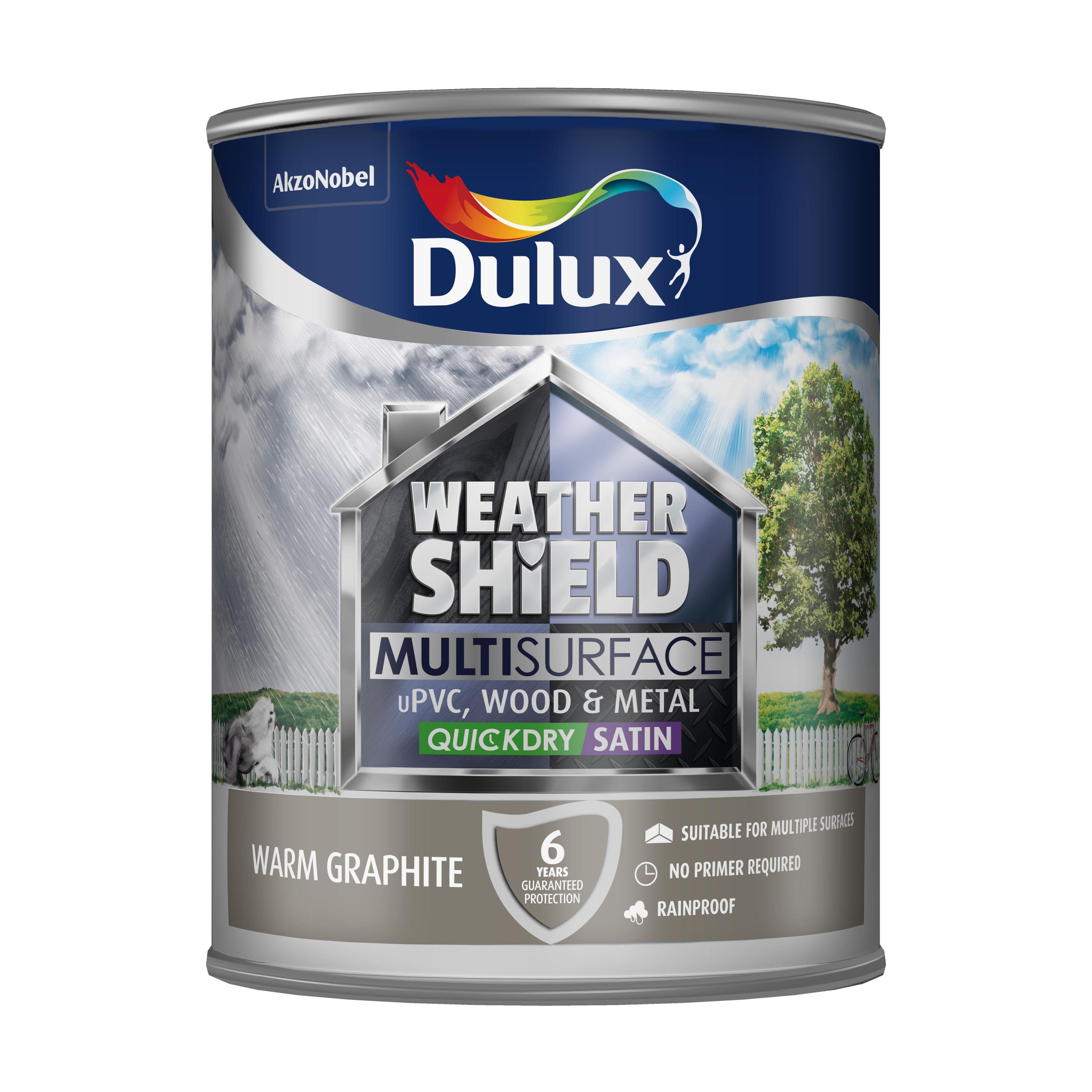Dulux Weathershield Warm graphite Satinwood Multi-surface paint, 750ml ...
