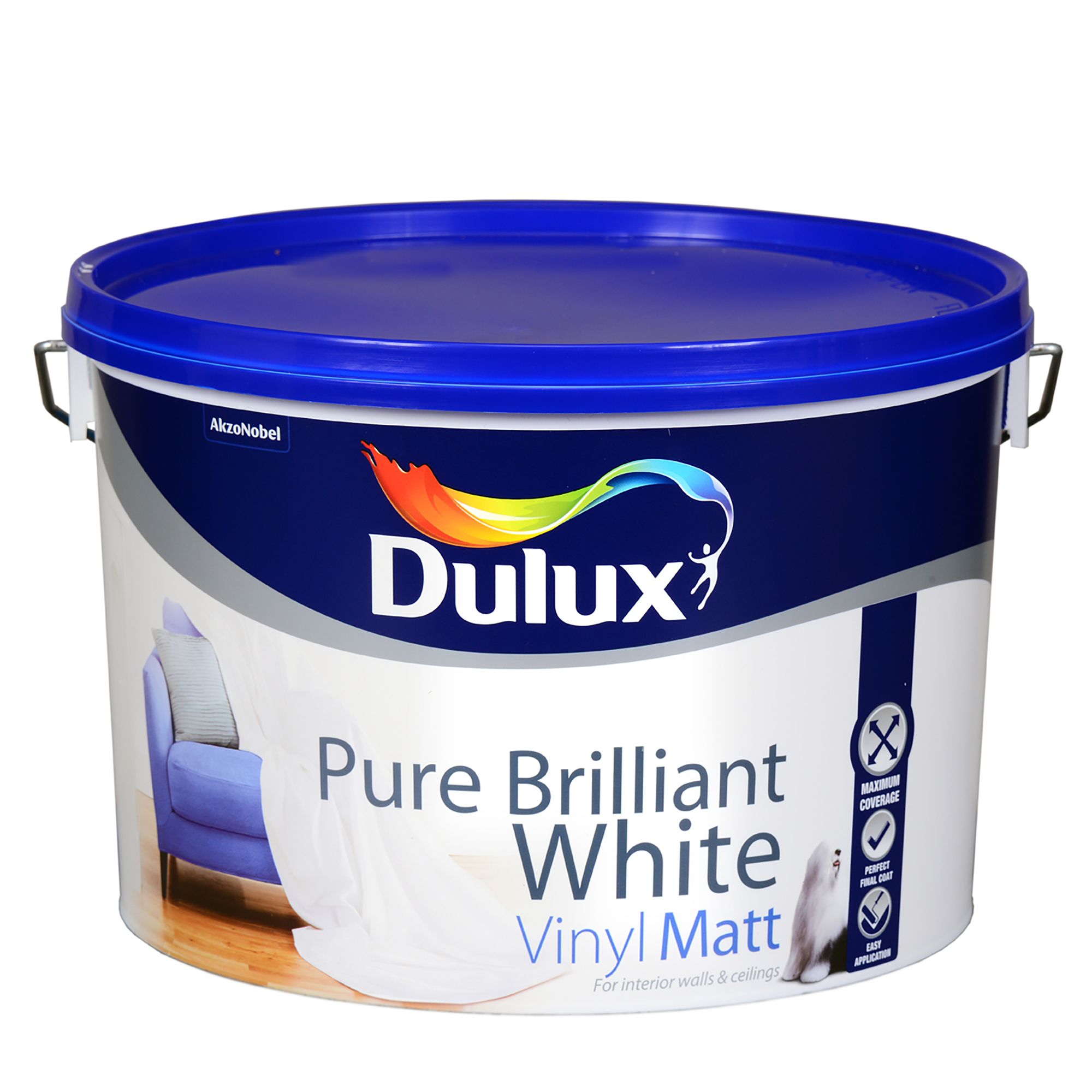 Dulux White Vinyl matt Emulsion paint, 10L
