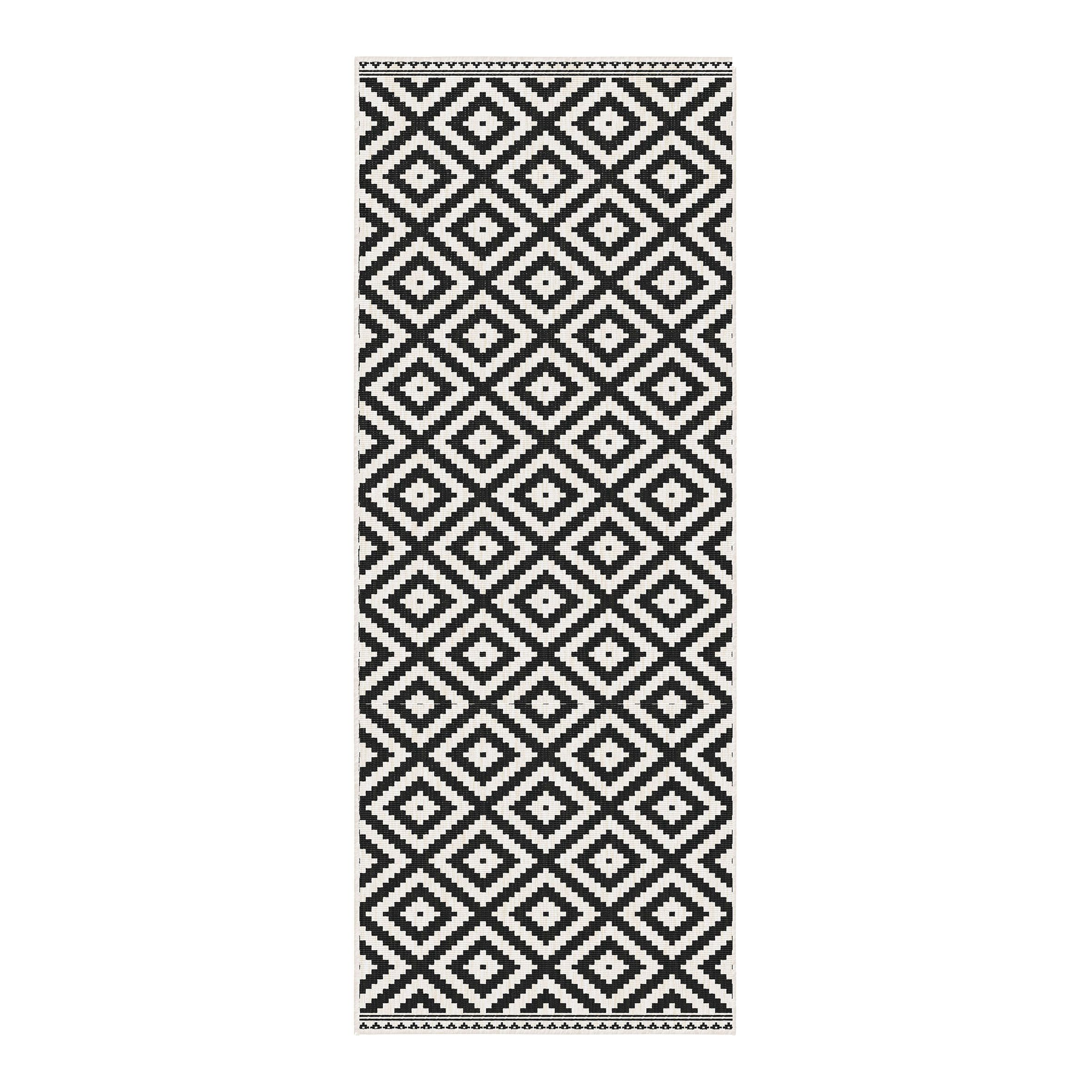 Duo Weave Black & White Geometric Reversible Indoor & outdoor Runner ...