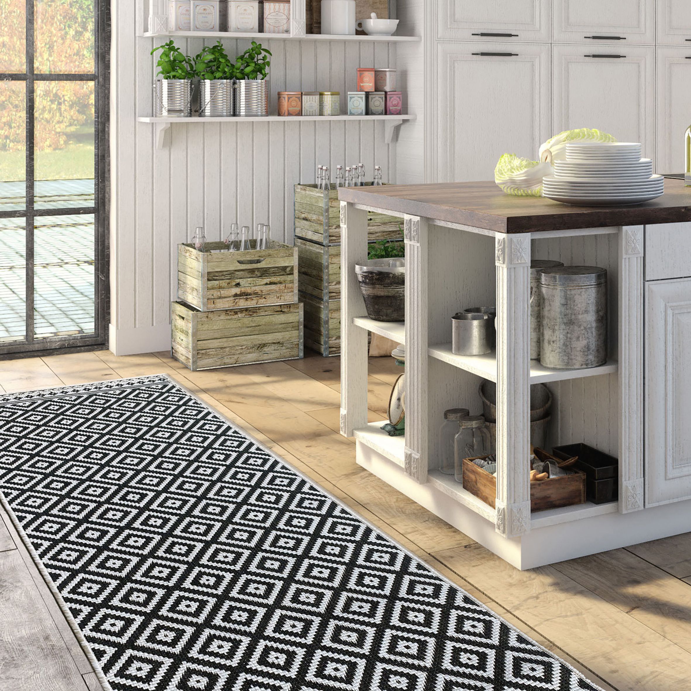 Duo Weave Black & White Geometric Woven effect Reversible Large Indoor ...