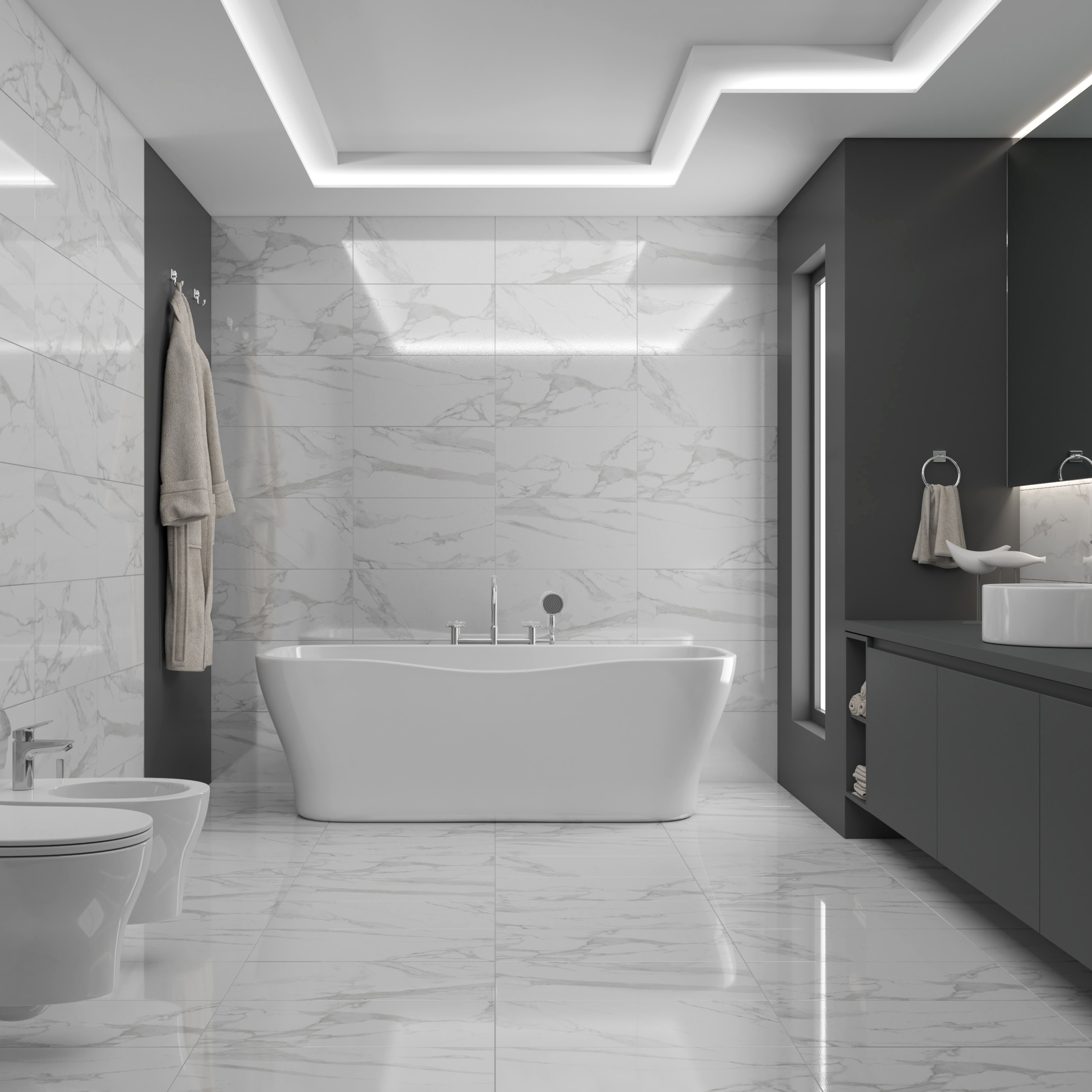 Duratile Designs Calacatta Ice White Gloss Marble effect Textured ...