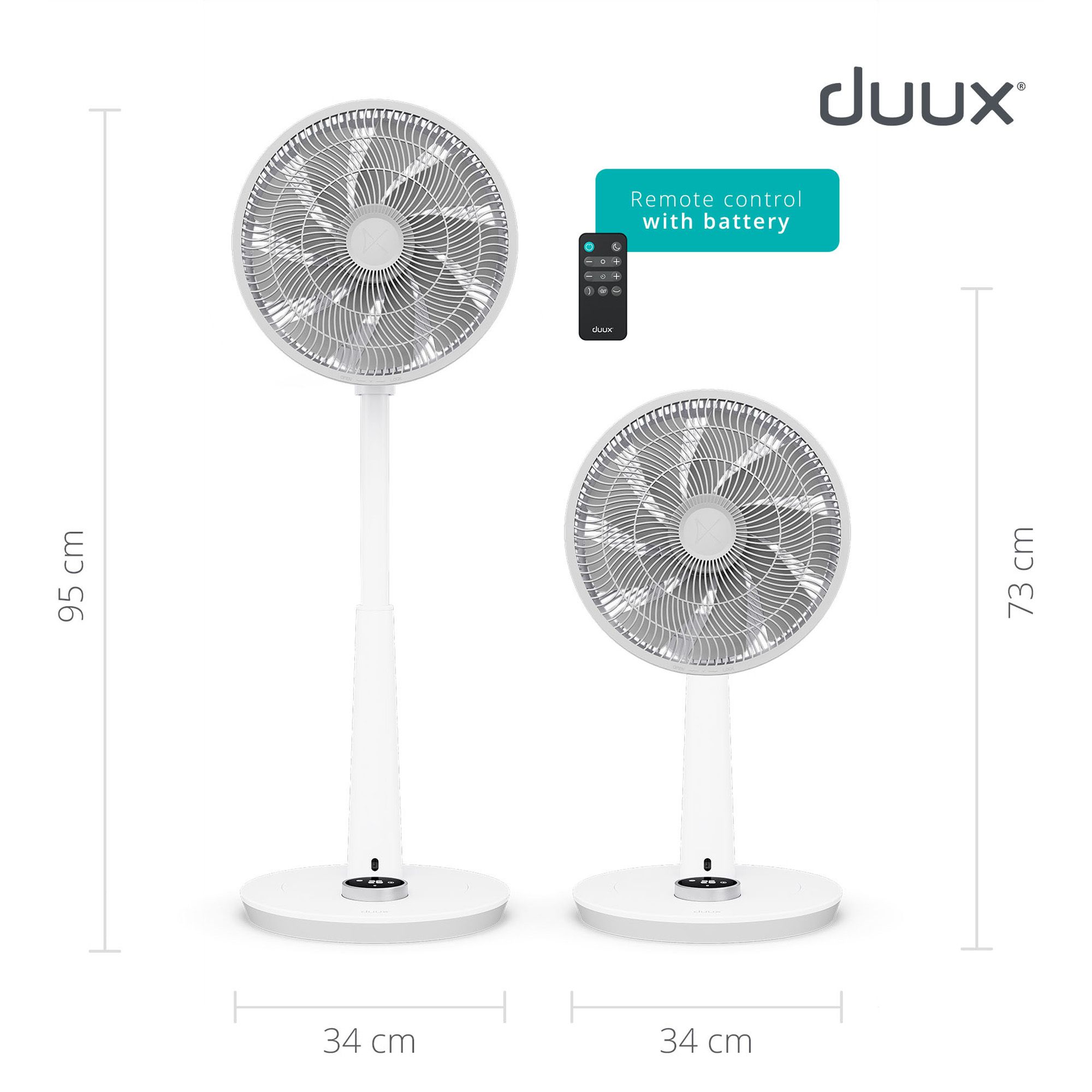 DUUX WHISPER 2 QUIET MARK WHITE 12" REMOTE CONTROLLED PEDESTAL FAN