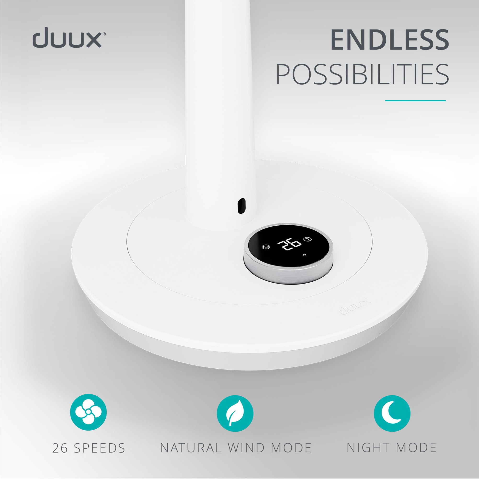 DUUX WHISPER 2 QUIET MARK WHITE 12" REMOTE CONTROLLED PEDESTAL FAN