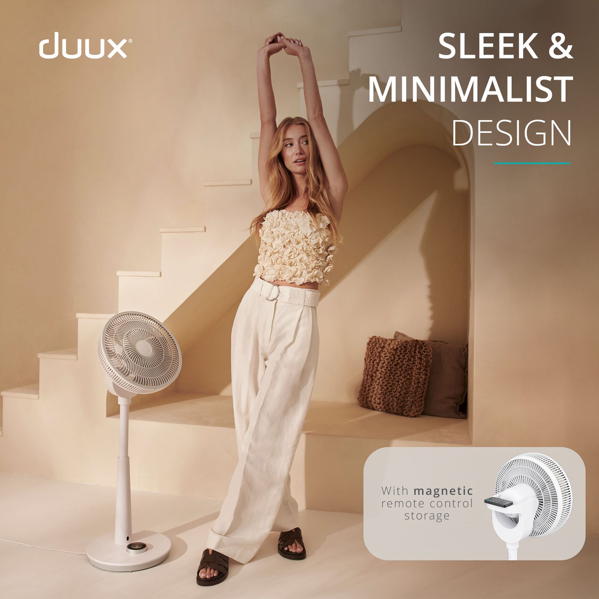 DUUX WHISPER 2 QUIET MARK WHITE 12" REMOTE CONTROLLED PEDESTAL FAN