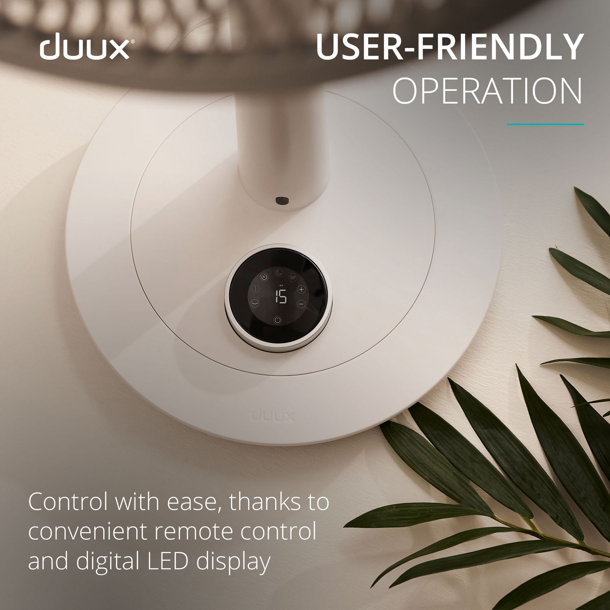 DUUX WHISPER 2 QUIET MARK WHITE 12" REMOTE CONTROLLED PEDESTAL FAN