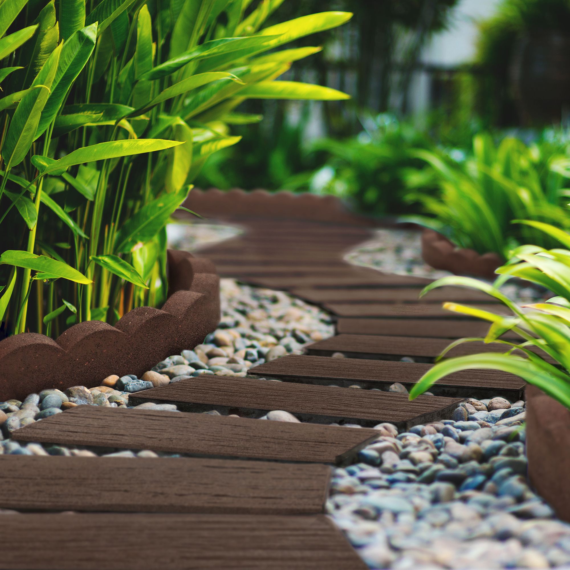 Earth brown Single size Railroad tie Rectangular Stepping stone 0.15m²
