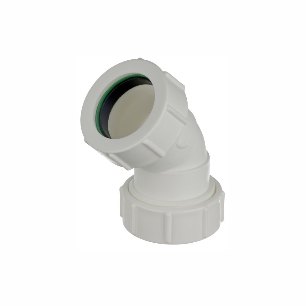 Easi Plumb White Compression 45° Non-adjustable Waste pipe Bend (Dia ...