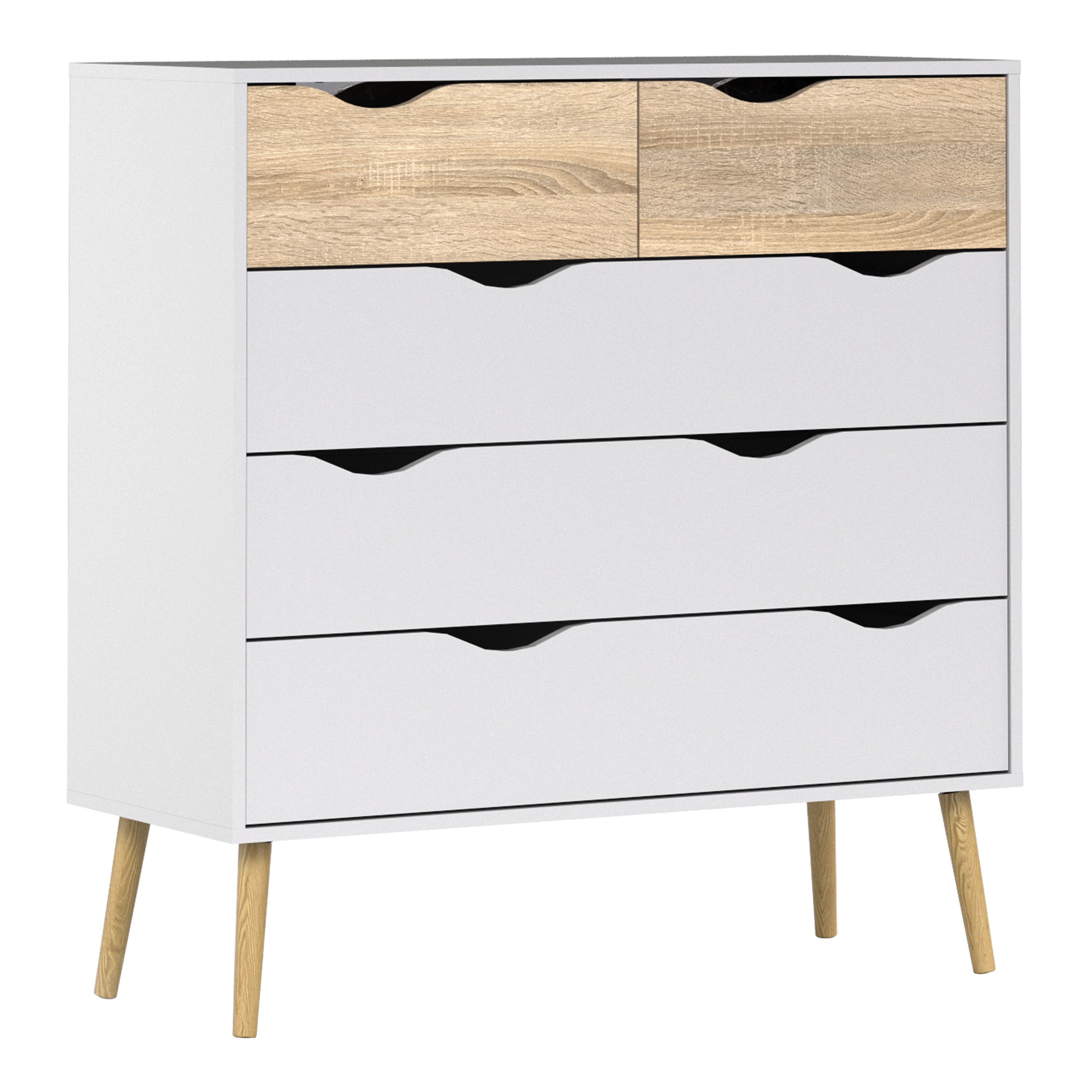 Ebru Matt white oak effect 5 Drawer Chest of drawers (H)1009mm (W)987mm ...