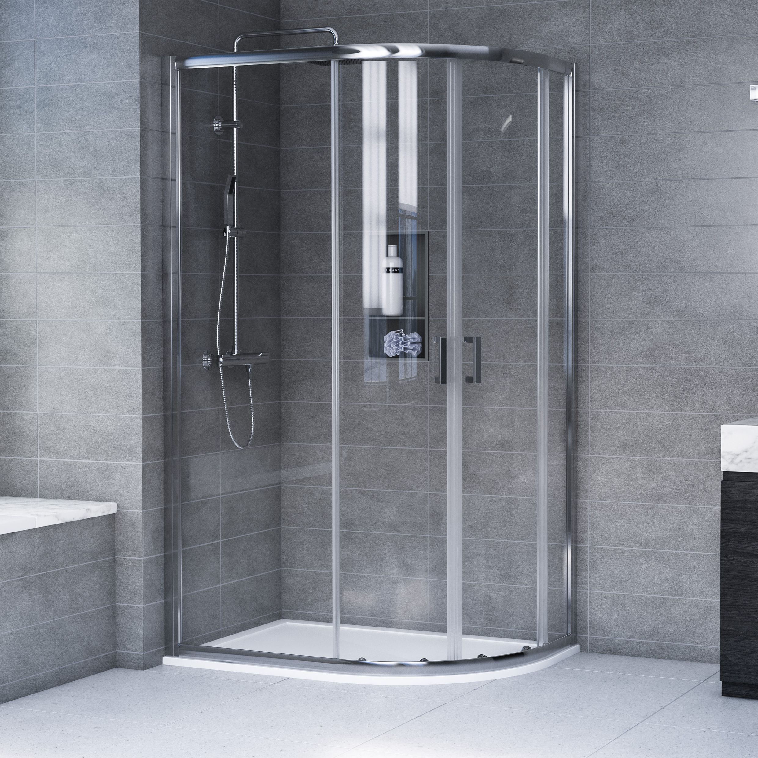Edge 6 Silver Effect Right Handed Offset Quadrant Shower Enclosure