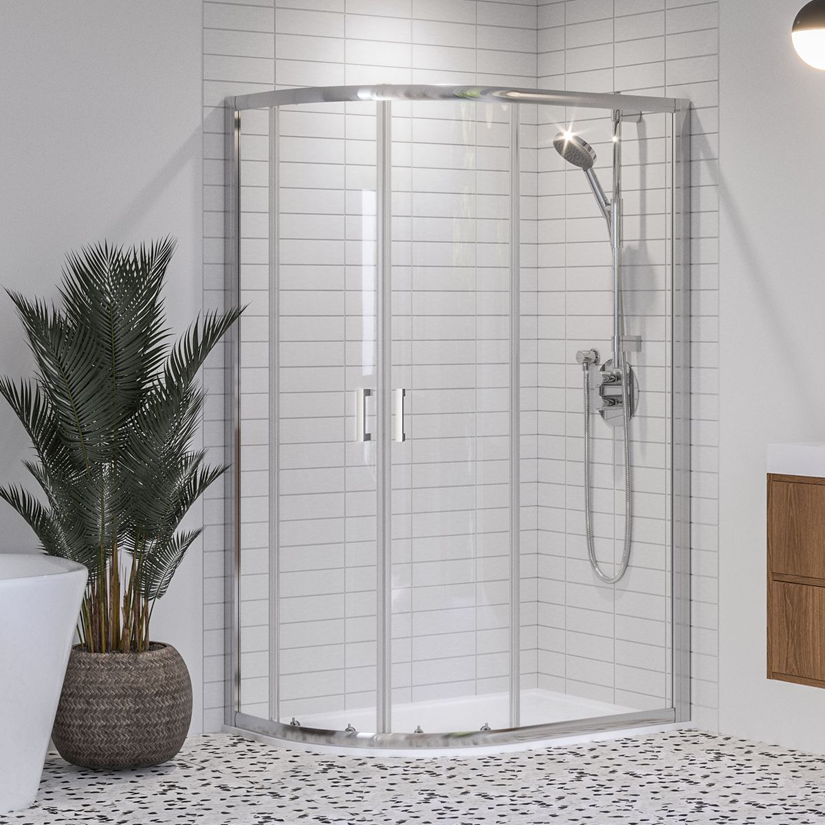 Edge 8 Silver effect Left-handed Offset quadrant Shower Enclosure ...