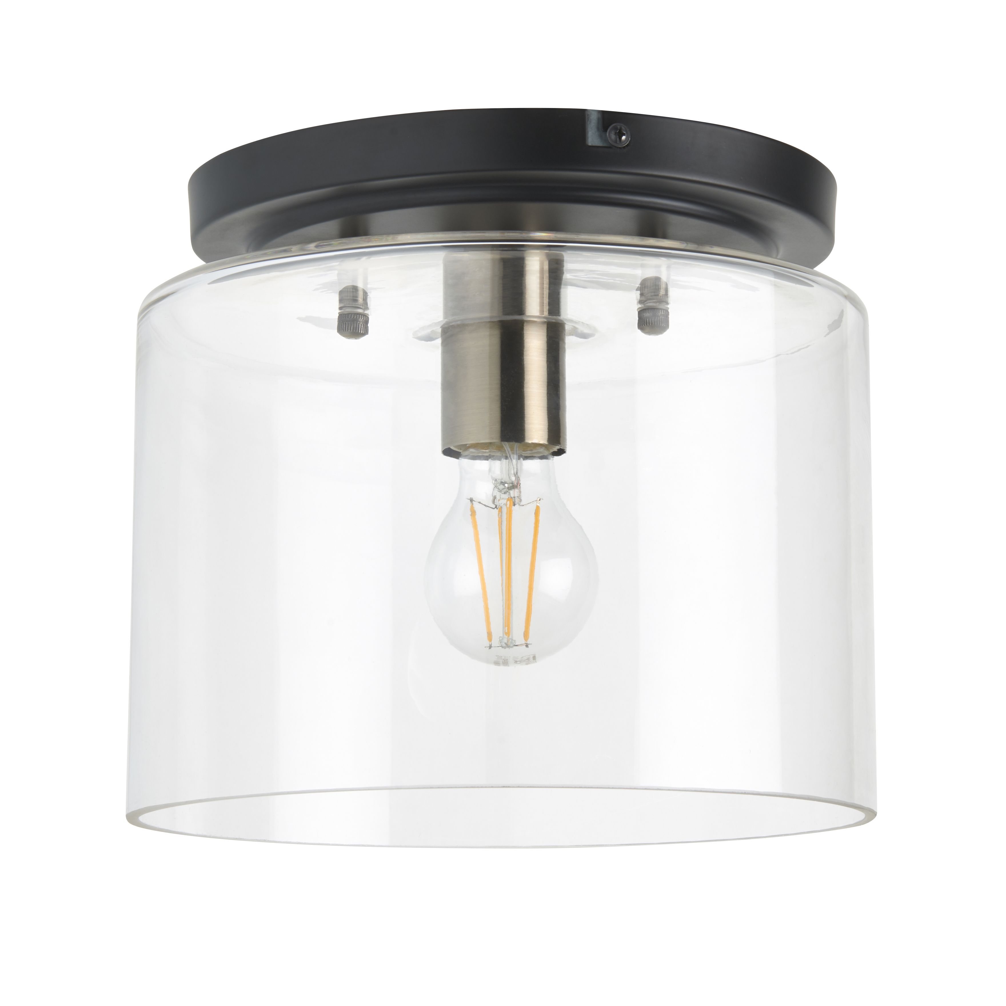 Edinburgh Matt Glass & steel Transparent Antique brass effect LED ...