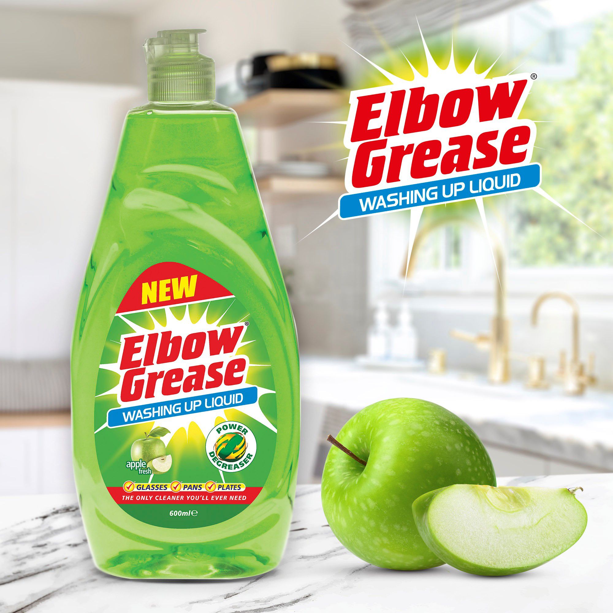 Elbow Grease Apple Fresh Kitchen Dishes Washing liquid, 600ml