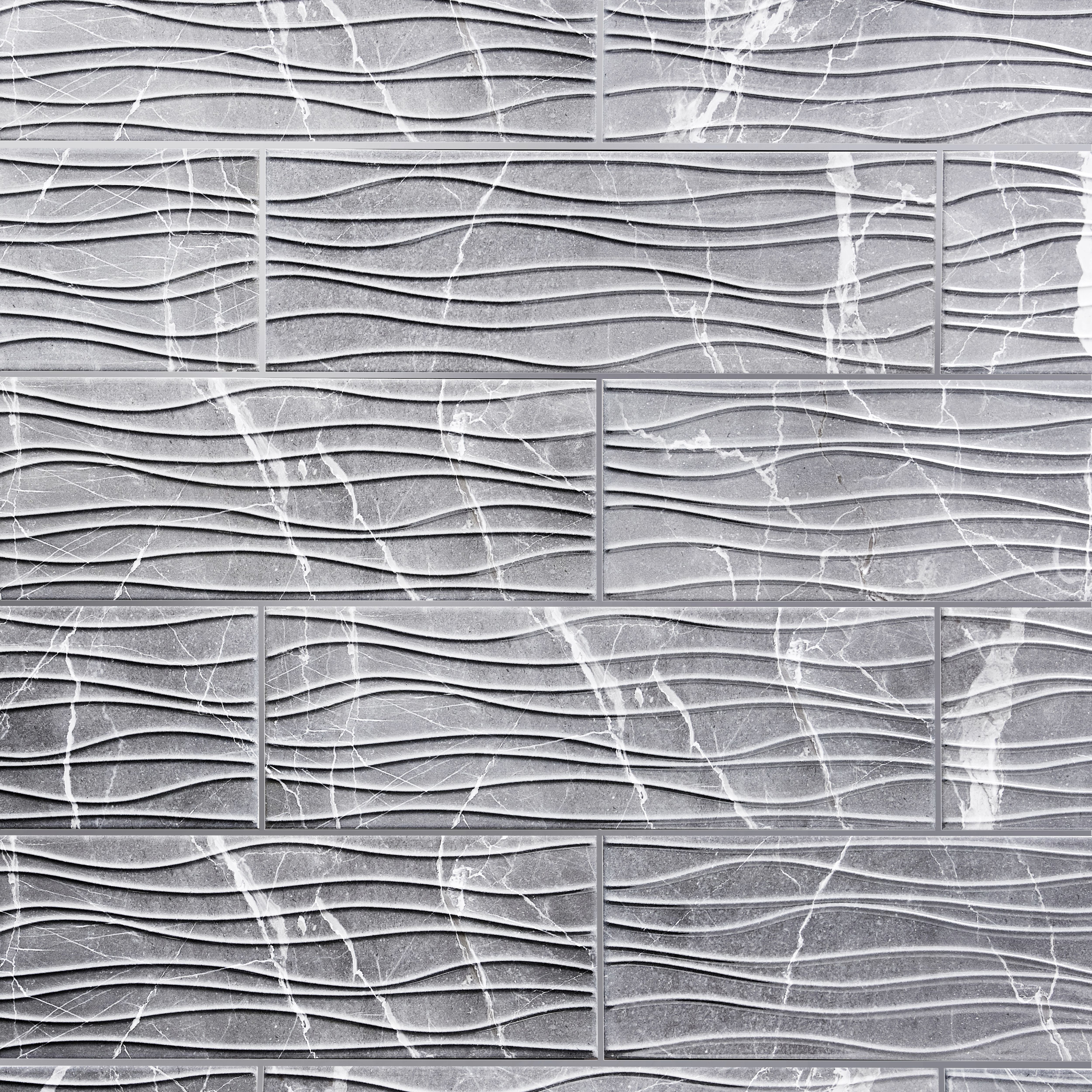 Elegance Grey 3D decor Marble effect Ceramic Indoor Tile, Pack of 7, (L ...