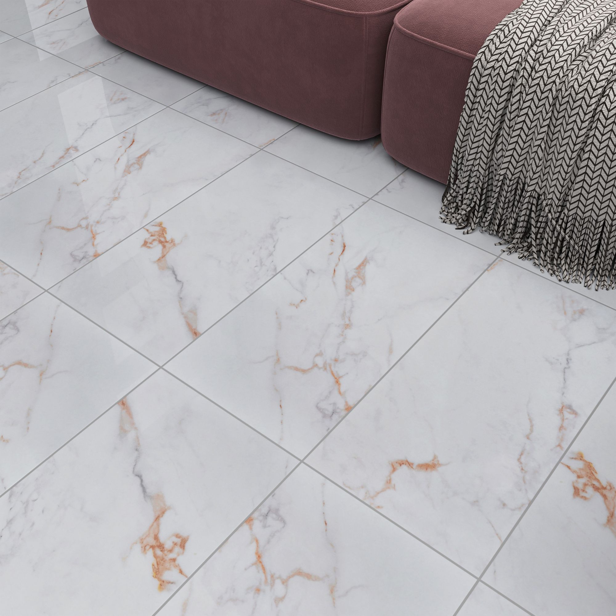 Elegance Marble White & Gold Gloss Marble effect Ceramic Indoor Wall ...