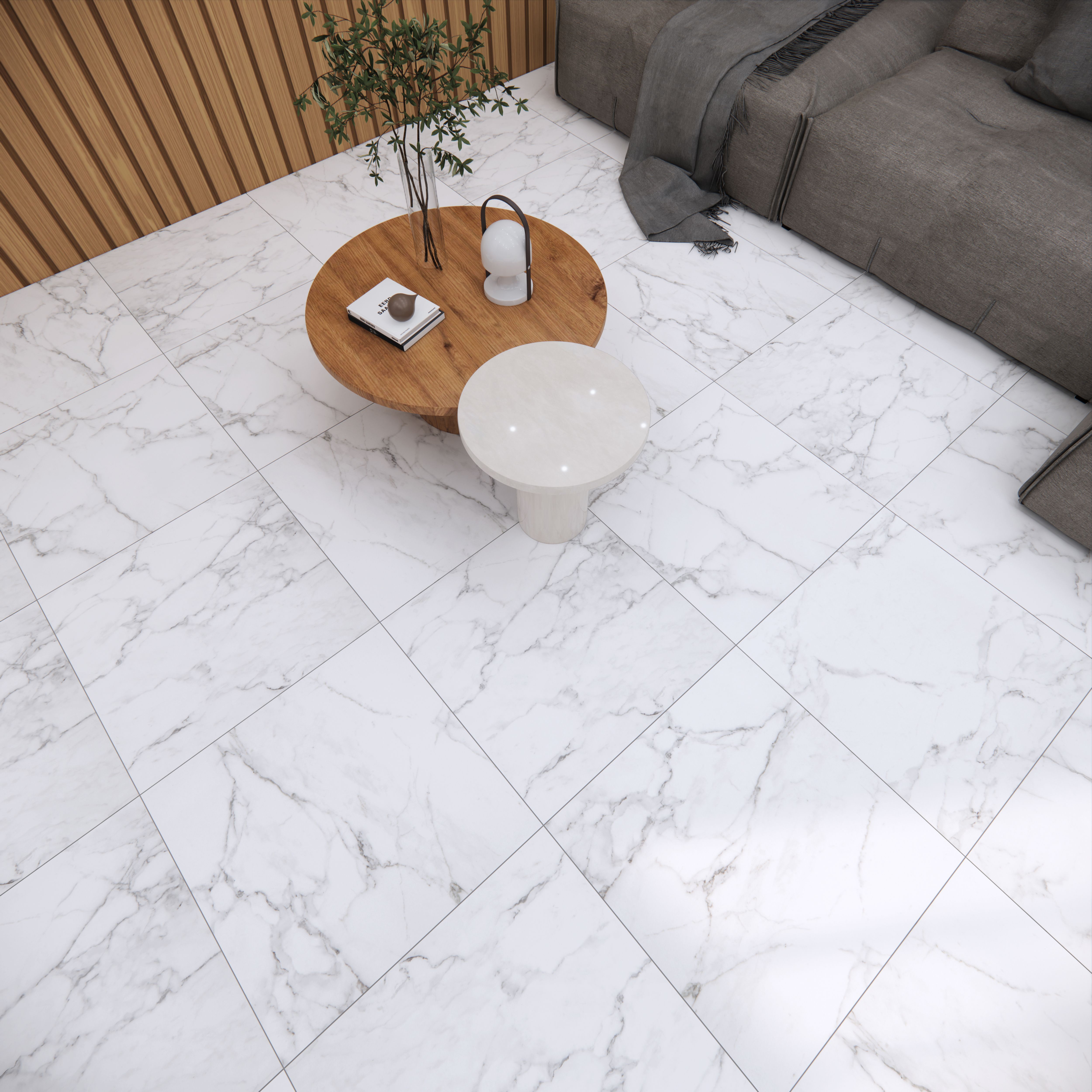 Elegance Marble White & grey Matt Marble effect Porcelain Indoor Wall ...