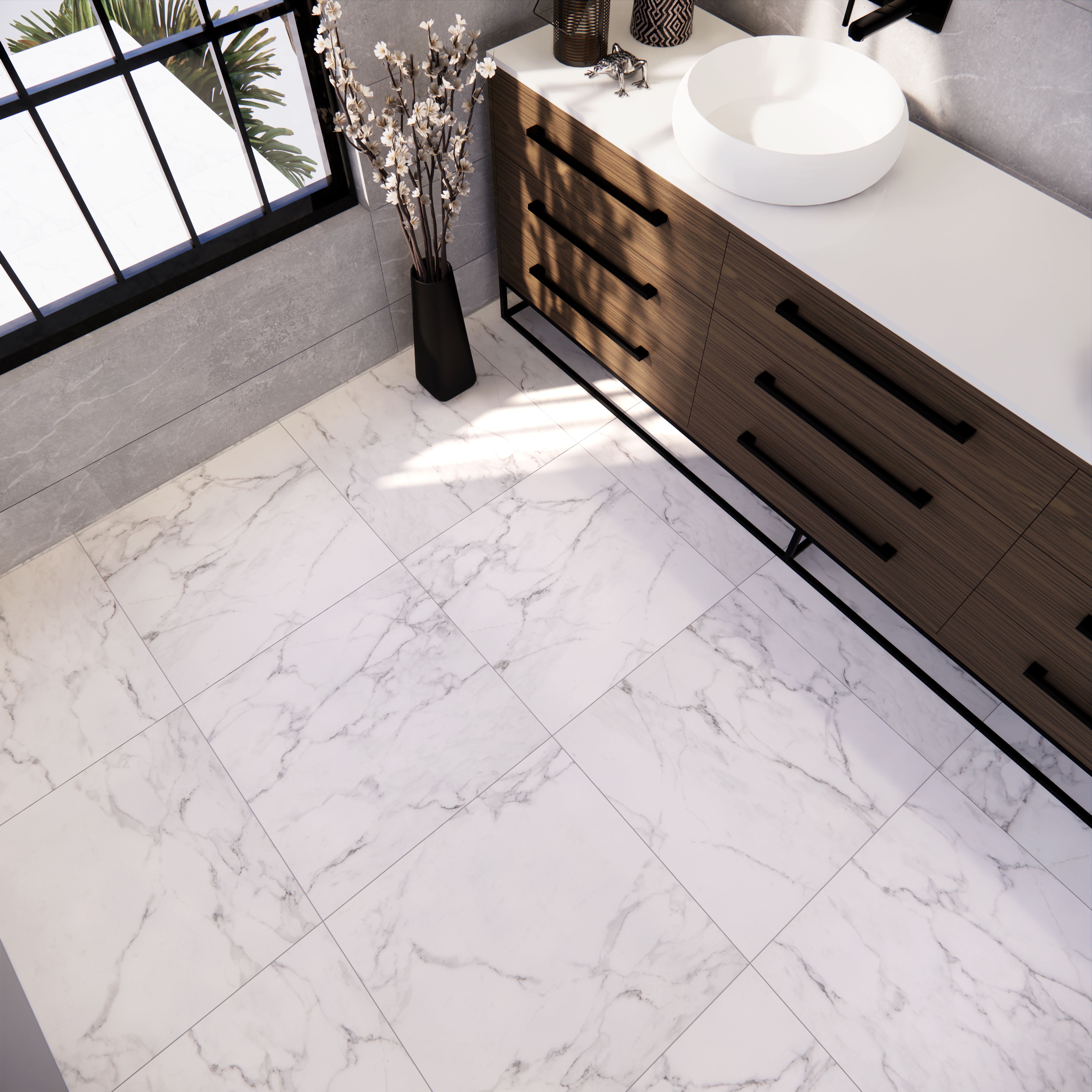 Elegance Marble White & grey Matt Marble effect Porcelain Indoor Wall ...