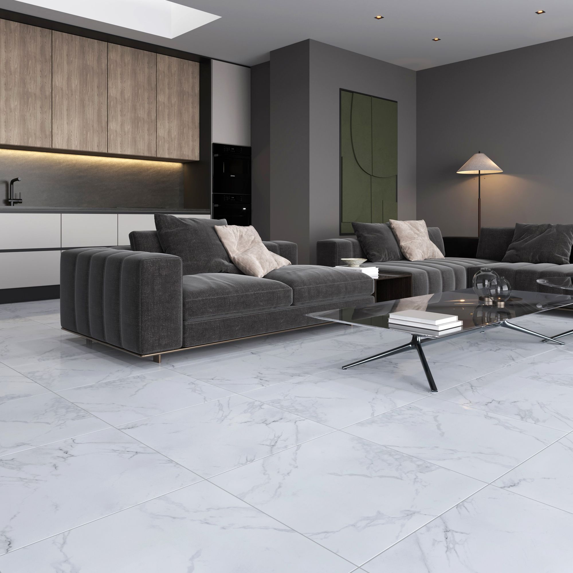 Elegance Marble White & grey Matt Marble effect Porcelain Indoor Wall ...