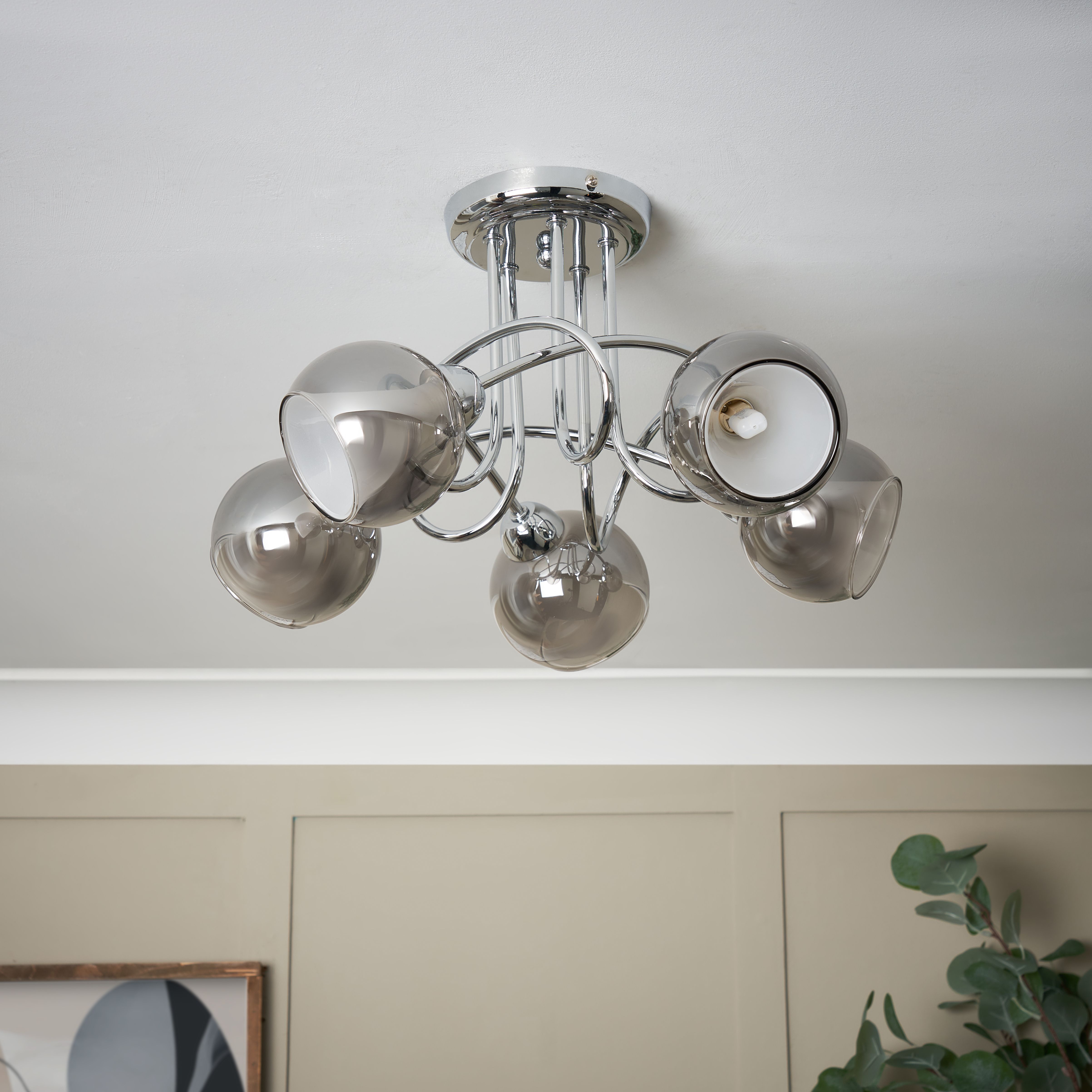 Elevate Chrome & smoked glass effect 5 Lamp Ceiling light | DIY at B&Q