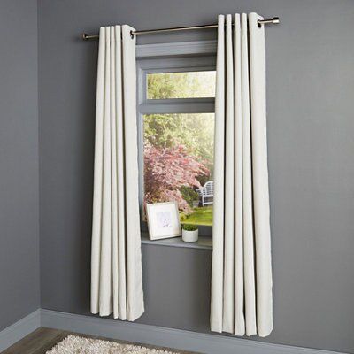 Elva Grey Plain Blackout Eyelet Curtains (W)167cm (L)228cm, Pair | DIY ...
