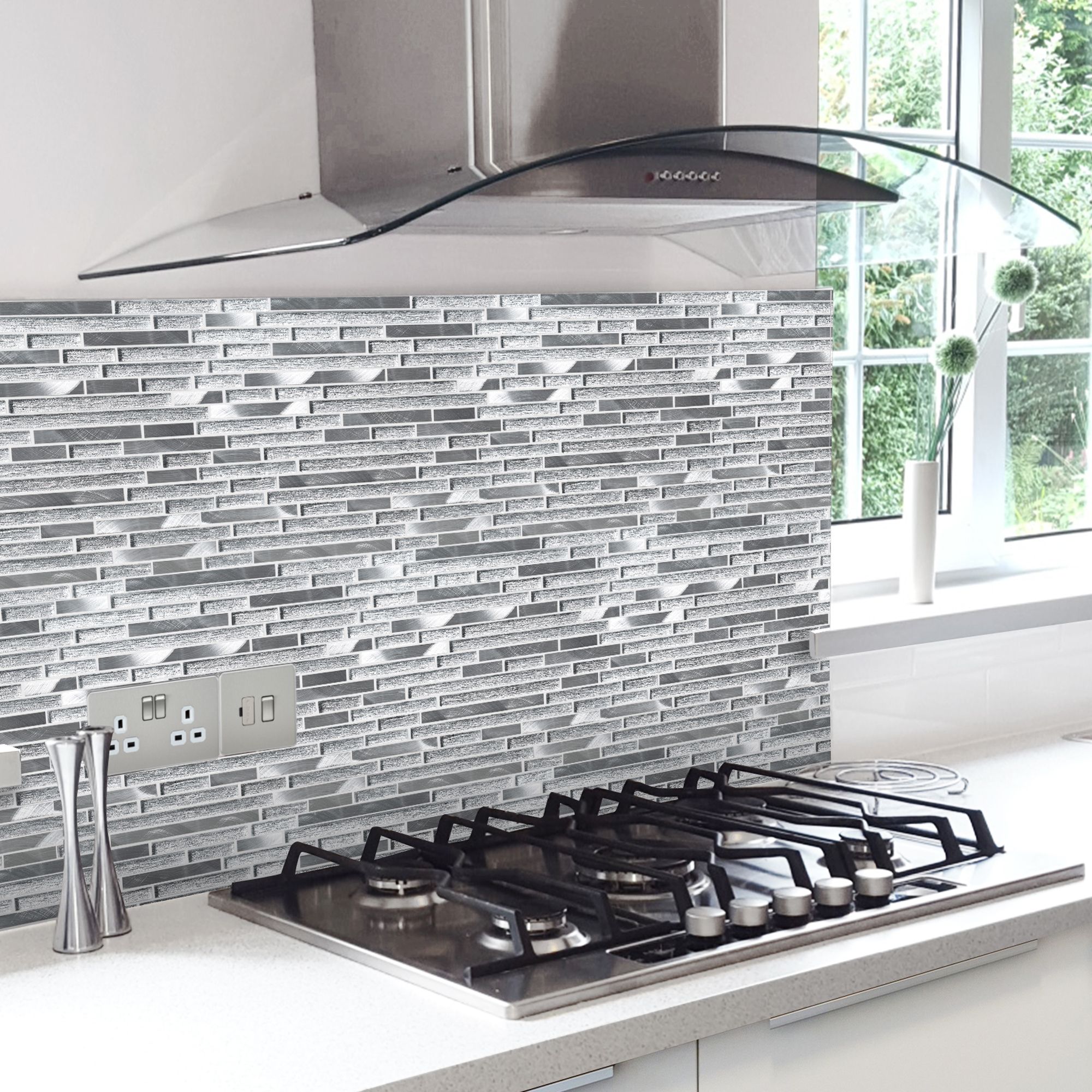 Elysee ice Brushed Gloss Linear Glass & metal Mosaic tile, (L)298mm (W ...