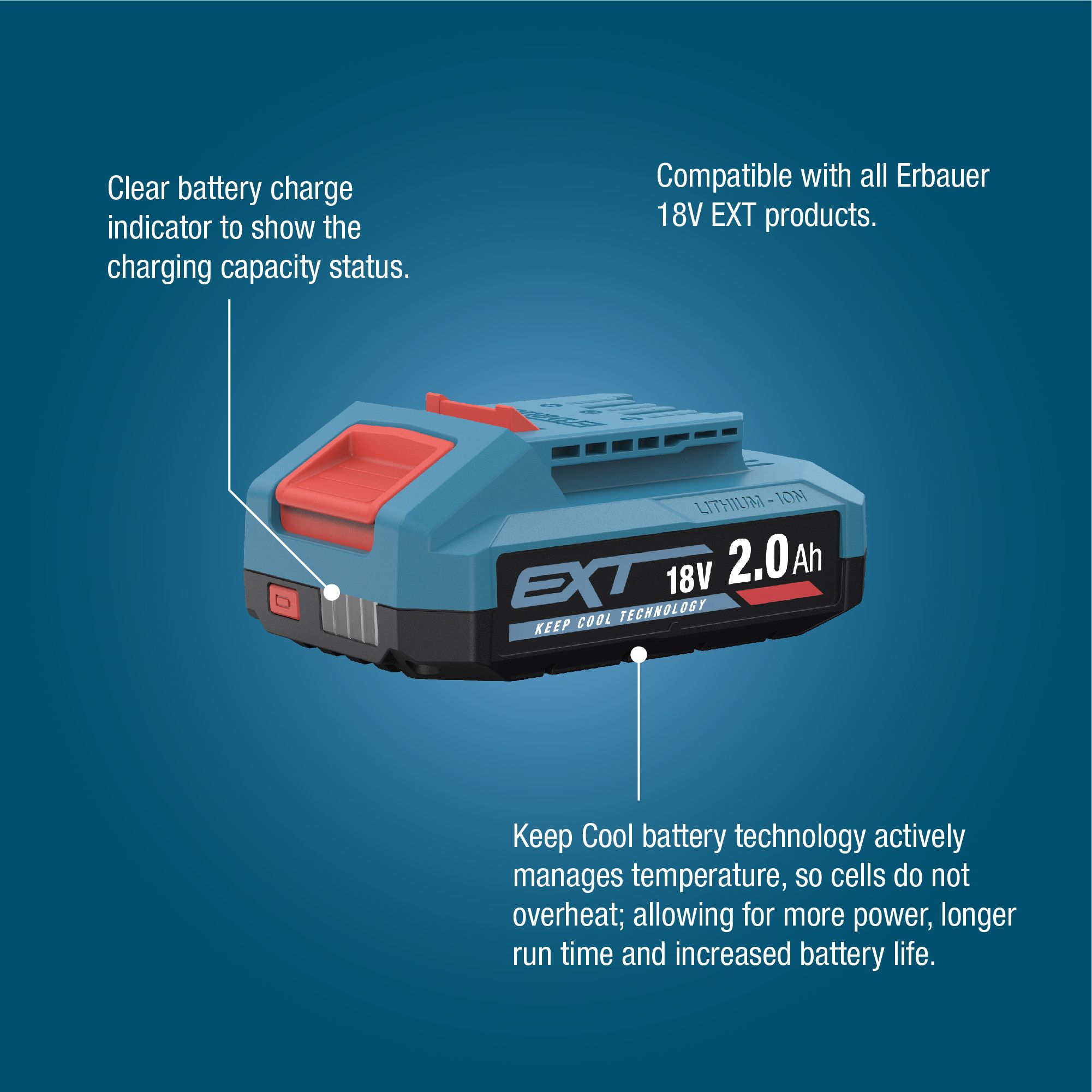 Erbauer 18V 2Ah Li-ion Power tool battery - ERI1098BAT