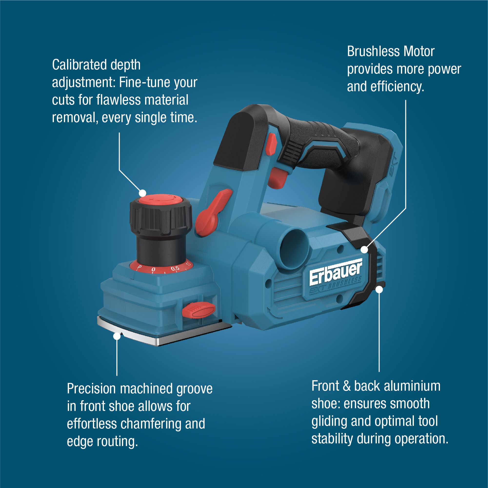 Erbauer 18V EXT Keep Cool 82mm Brushless V2 Cordless Planer (Bare Tool ...