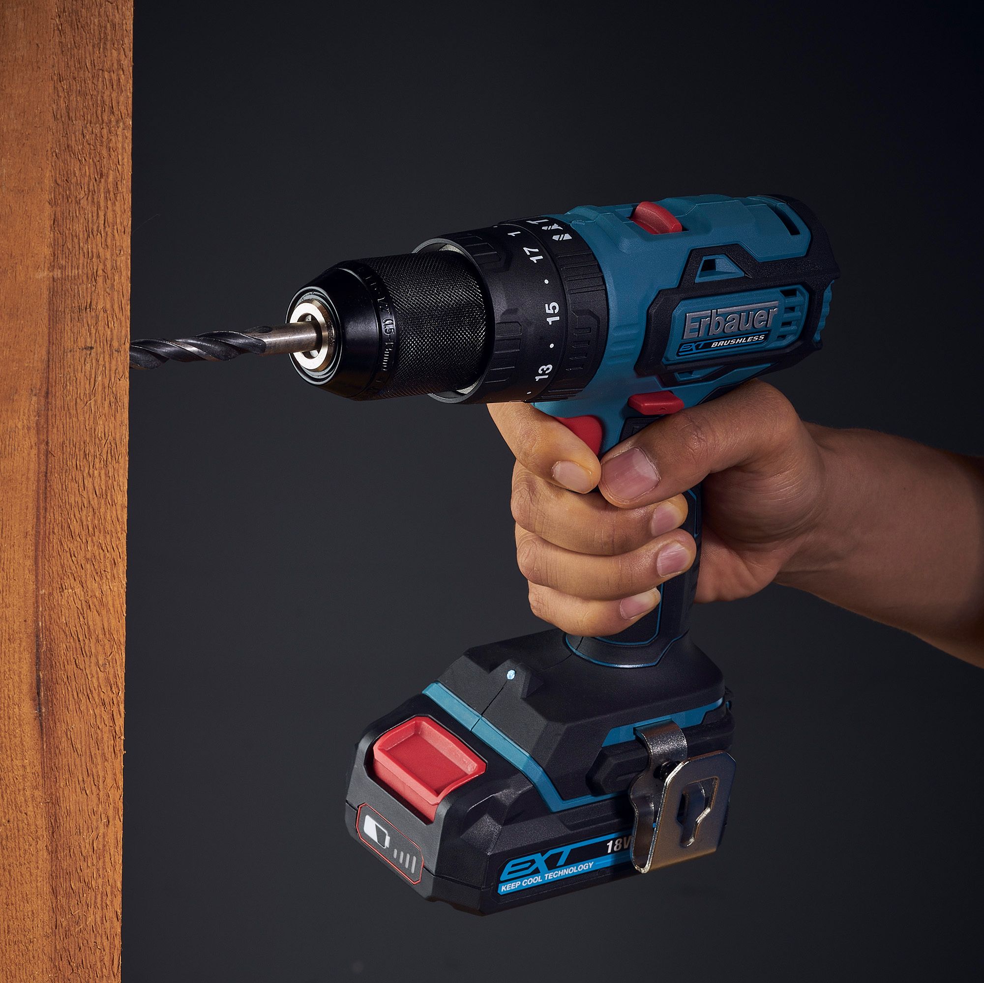 Erbauer 18V Li-ion EXT Brushless Cordless Combi drill & impact driver ...