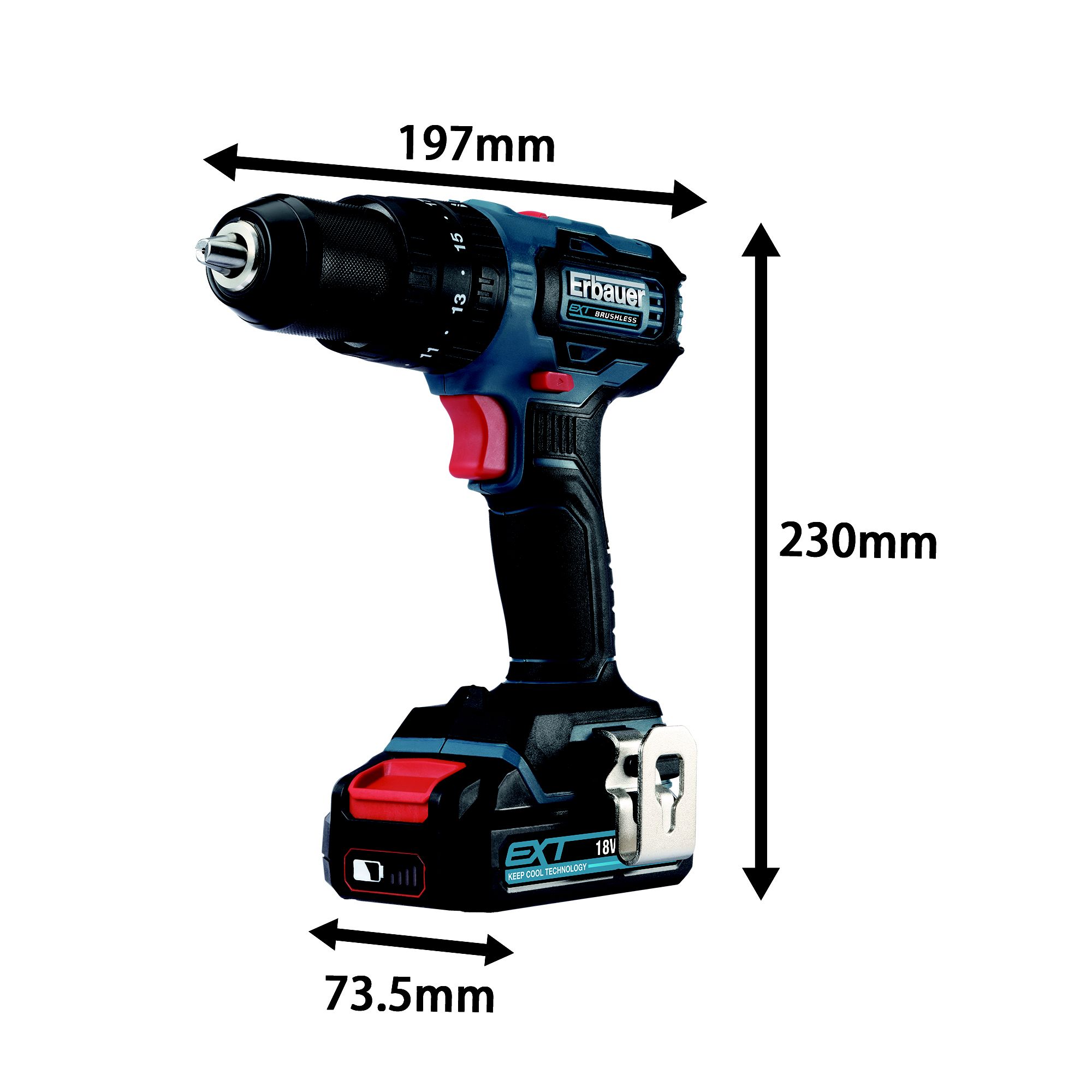 Erbauer 18V Li-ion EXT Brushless Cordless Combi drill & impact driver ...